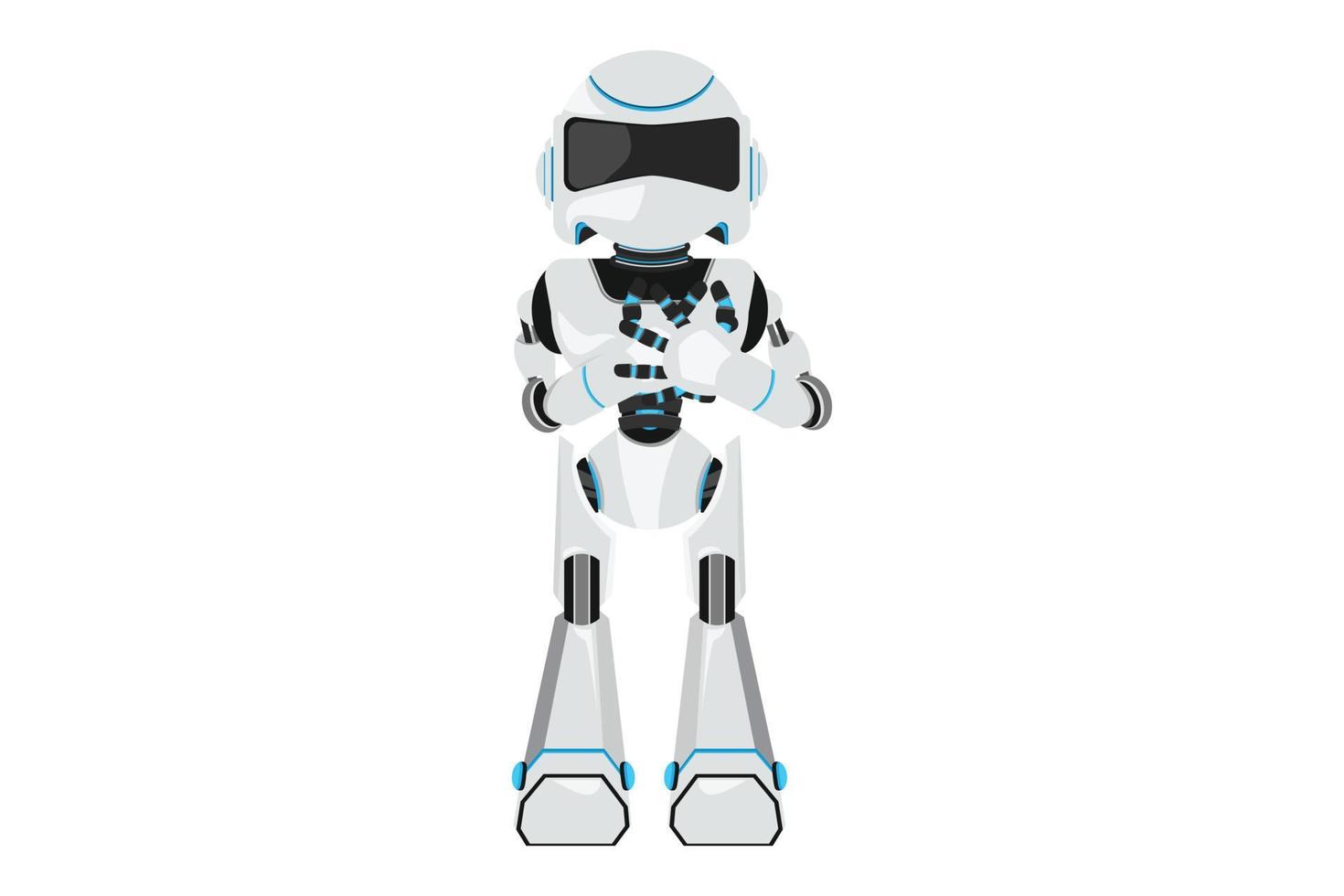 Business flat cartoon style drawing robot with pleased expression keep ... Business flat cartoon style drawing robot with pleased expression keep ...