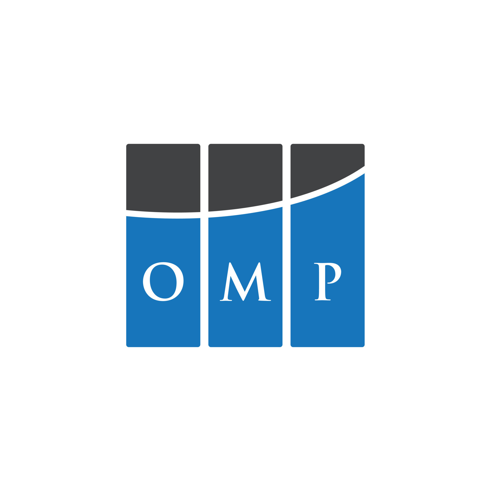 diseño de la letra omp. diseño del logotipo de la letra omp sobre fondo blanco. concepto de ...