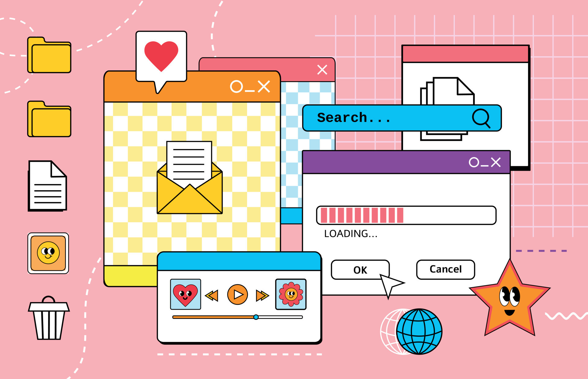 Vaporwave PC Desktop with Different Message Boxes and User Interface ...