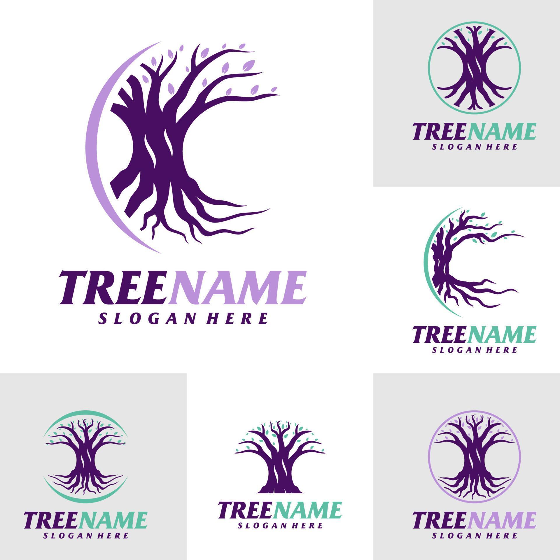 Set of Tree with Root Logo Design Template. Tree logo concept vector. Creative Icon Symbol ...