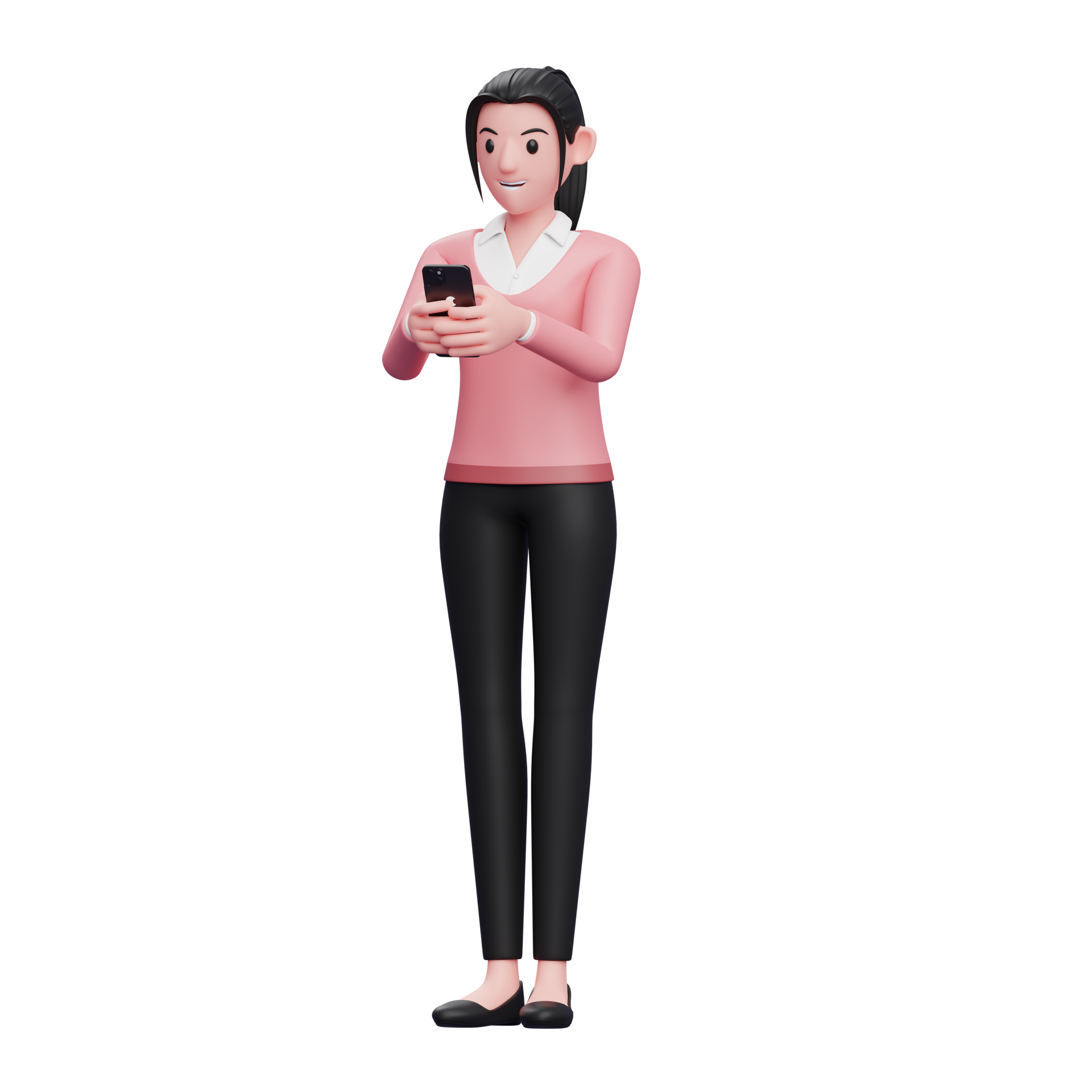 Girl In Sweater Typing Message On The Smartphone 3d Render Sweet Girl