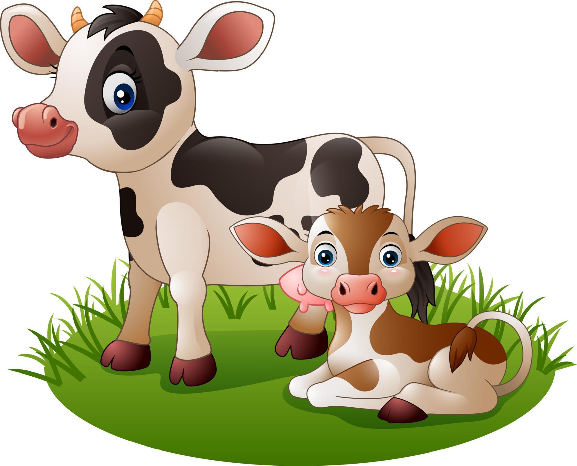 vaca de dibujos animados con ternero recién nacido 9693473 Vector en ...