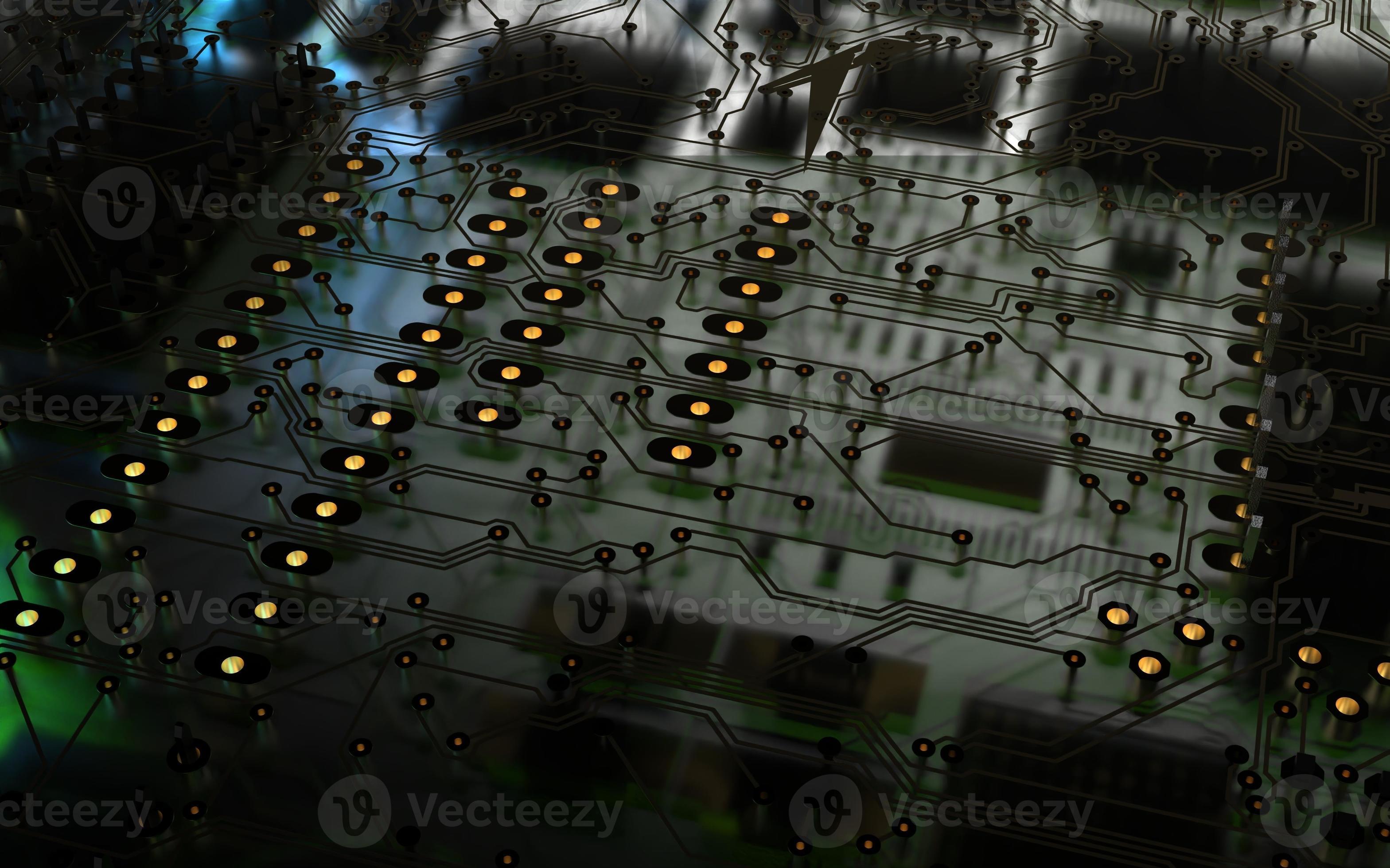 processor chip on a printed circuit board in red backlight. 3d ...