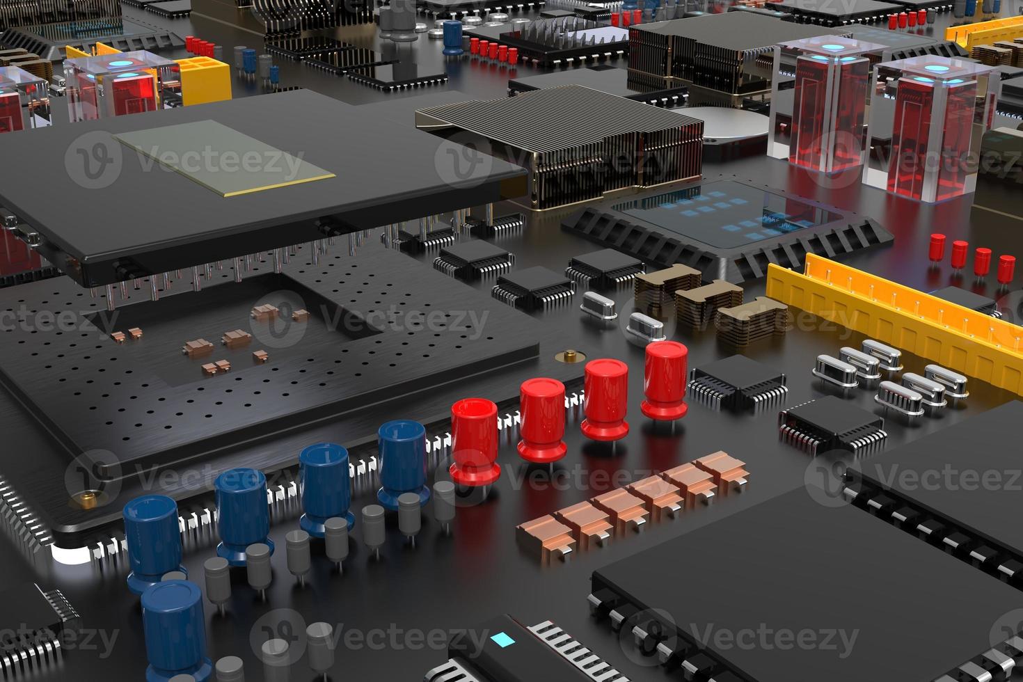 printed circuit board with microchips, processors and other computer ...