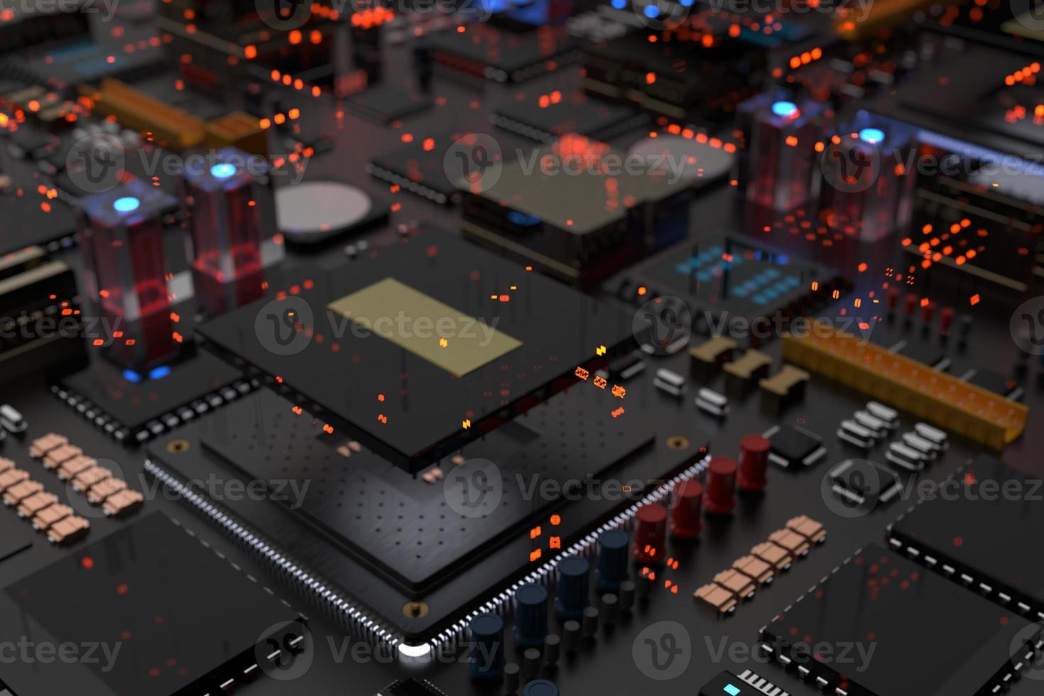 printed circuit board with microchips, processors and other computer ...