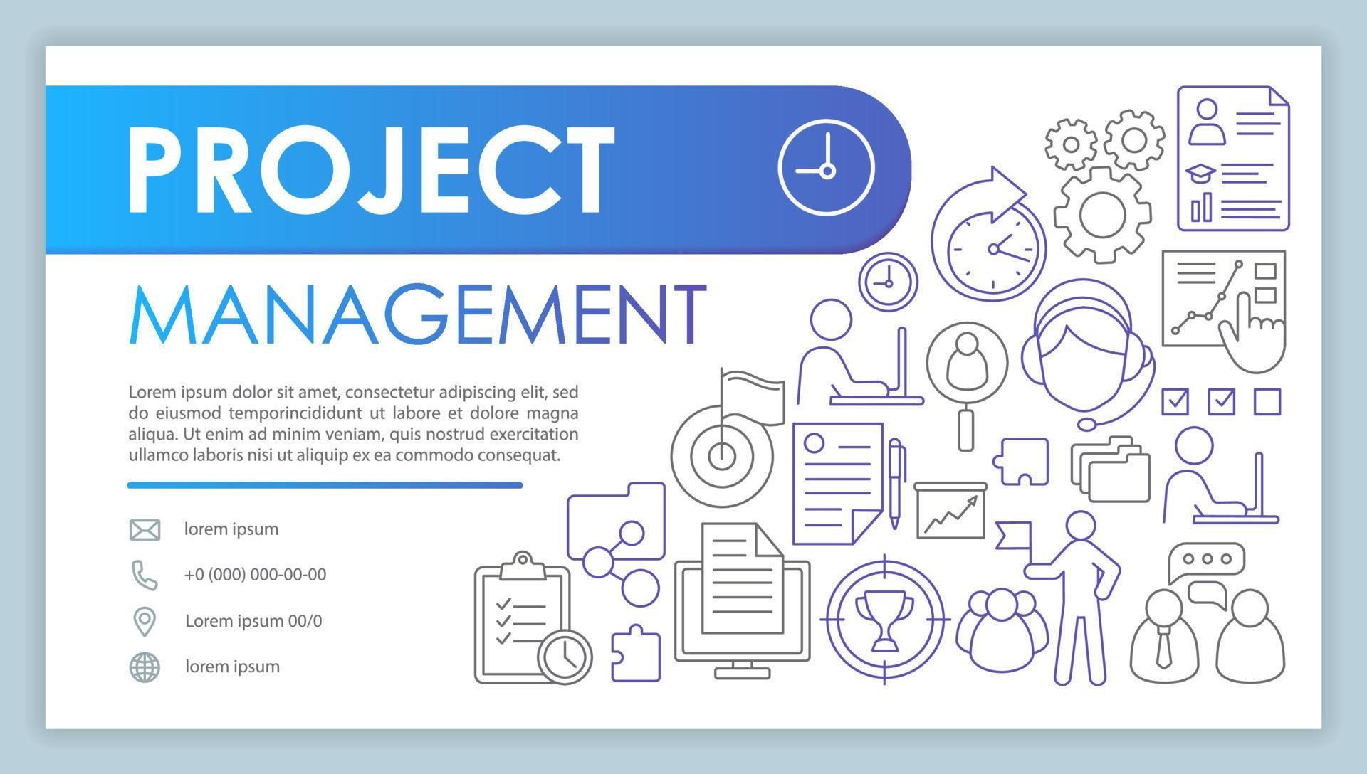 Project management web banner, business card vector template. Company ...