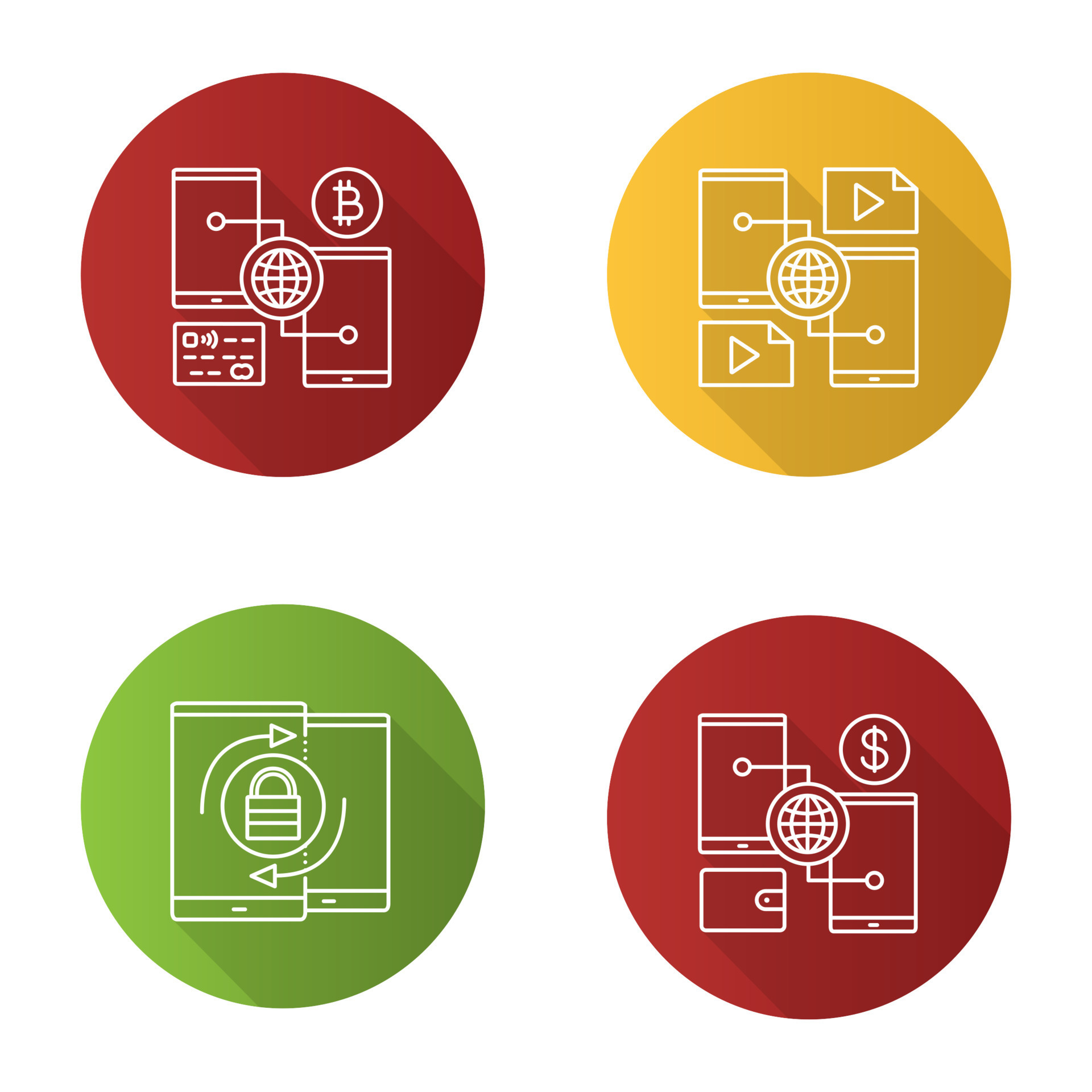 Smartphone Flat Linear Long Shadow Icons Set Bitcoin And Dollar