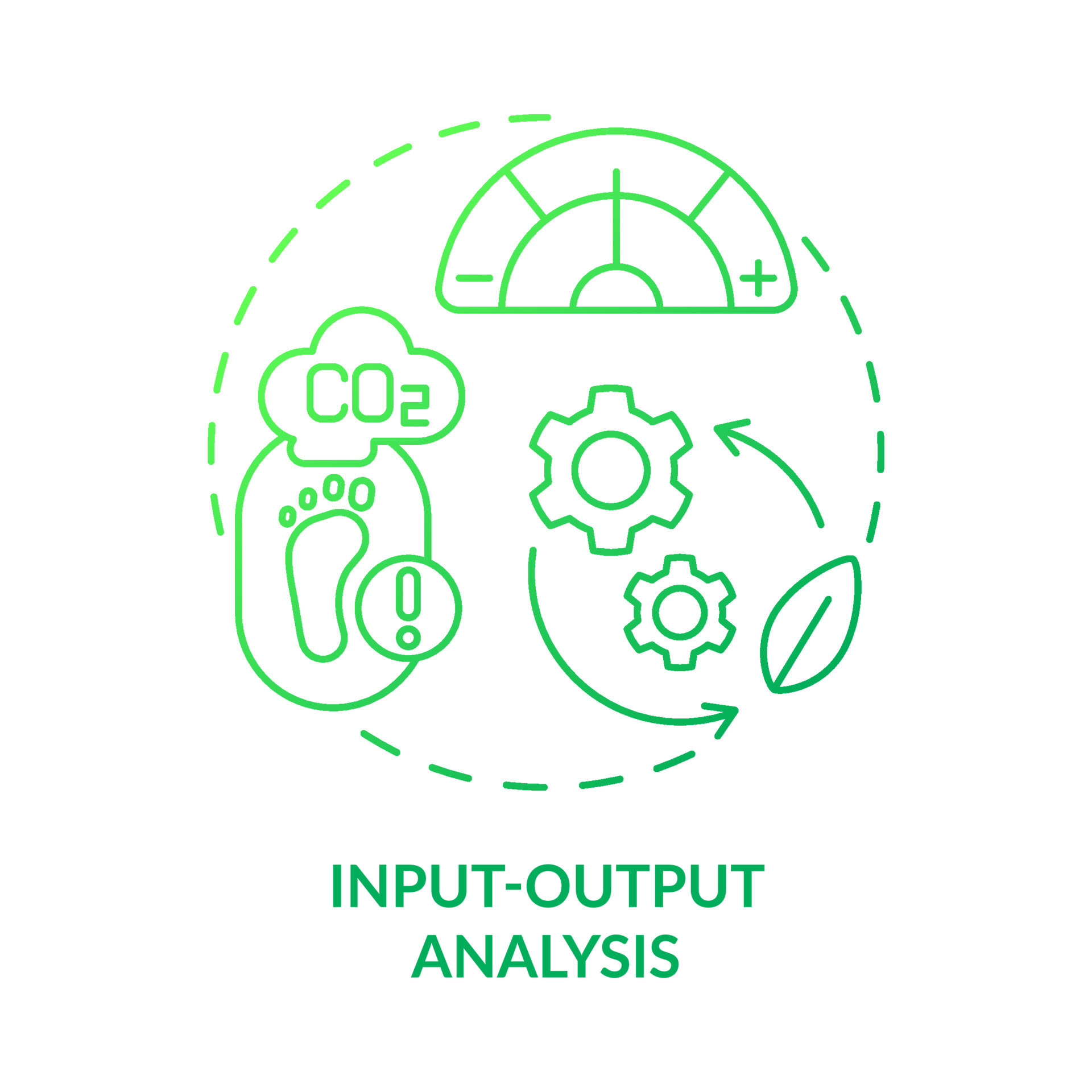 Input output analysis green gradient concept icon. Science research. Method of industrial ...
