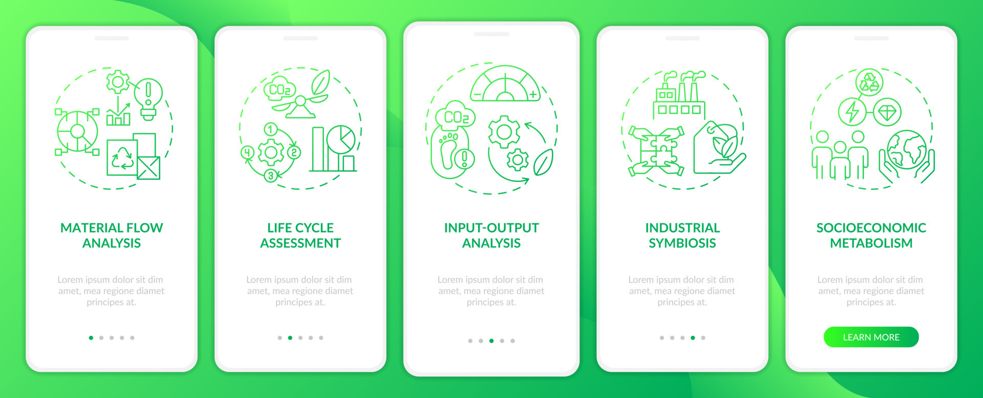 Industrial Ecology Methods Green Gradient Onboarding Mobile App Screen