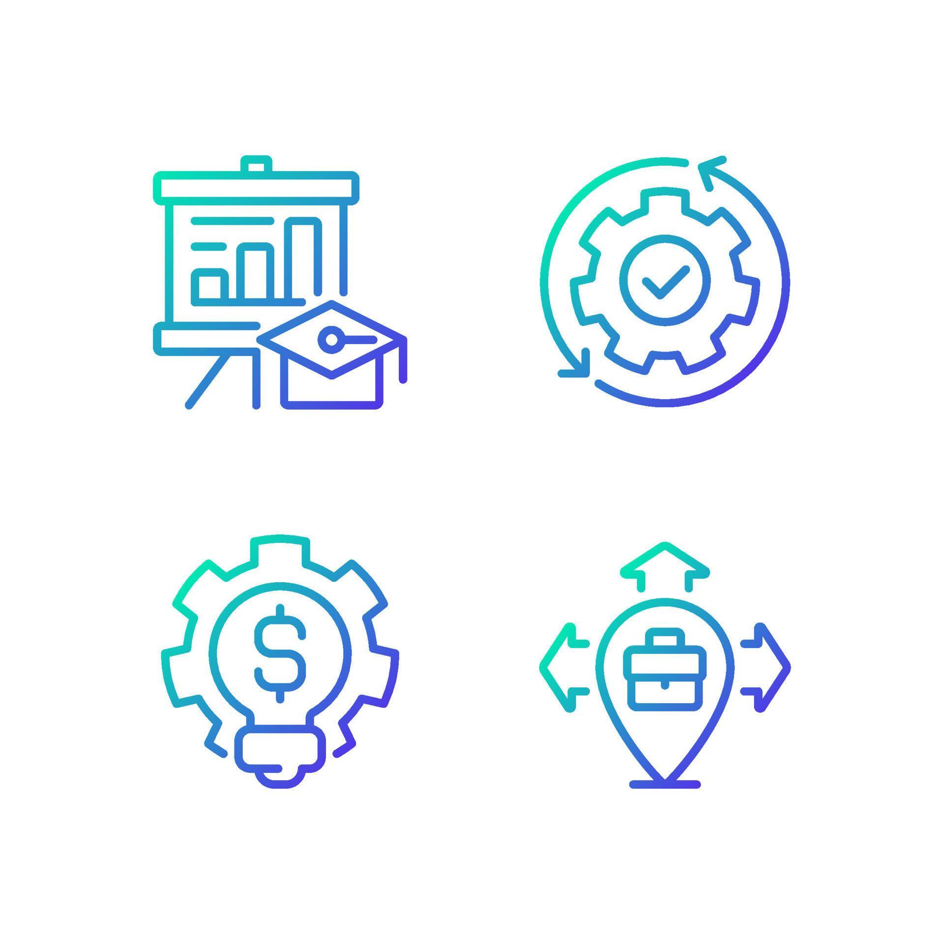Improvement business process gradient linear vector icons set. Career ...