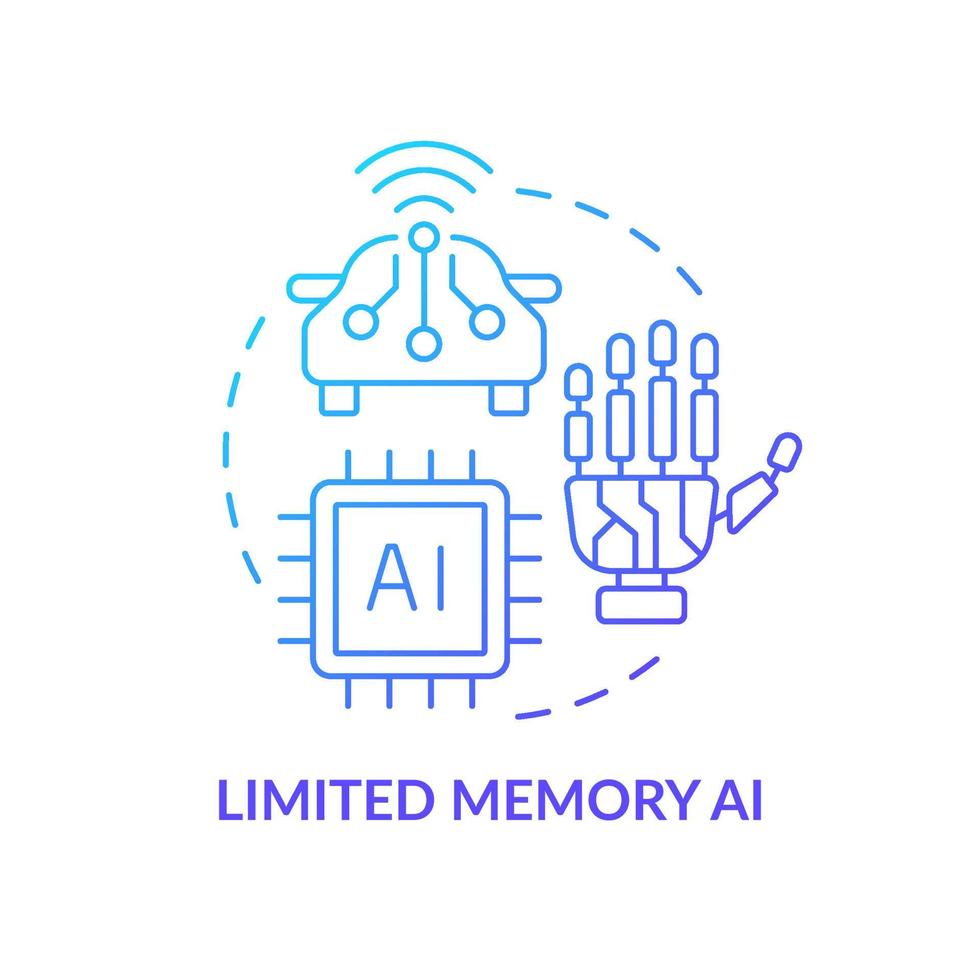 Limited memory AI blue gradient concept icon. Stored information ...