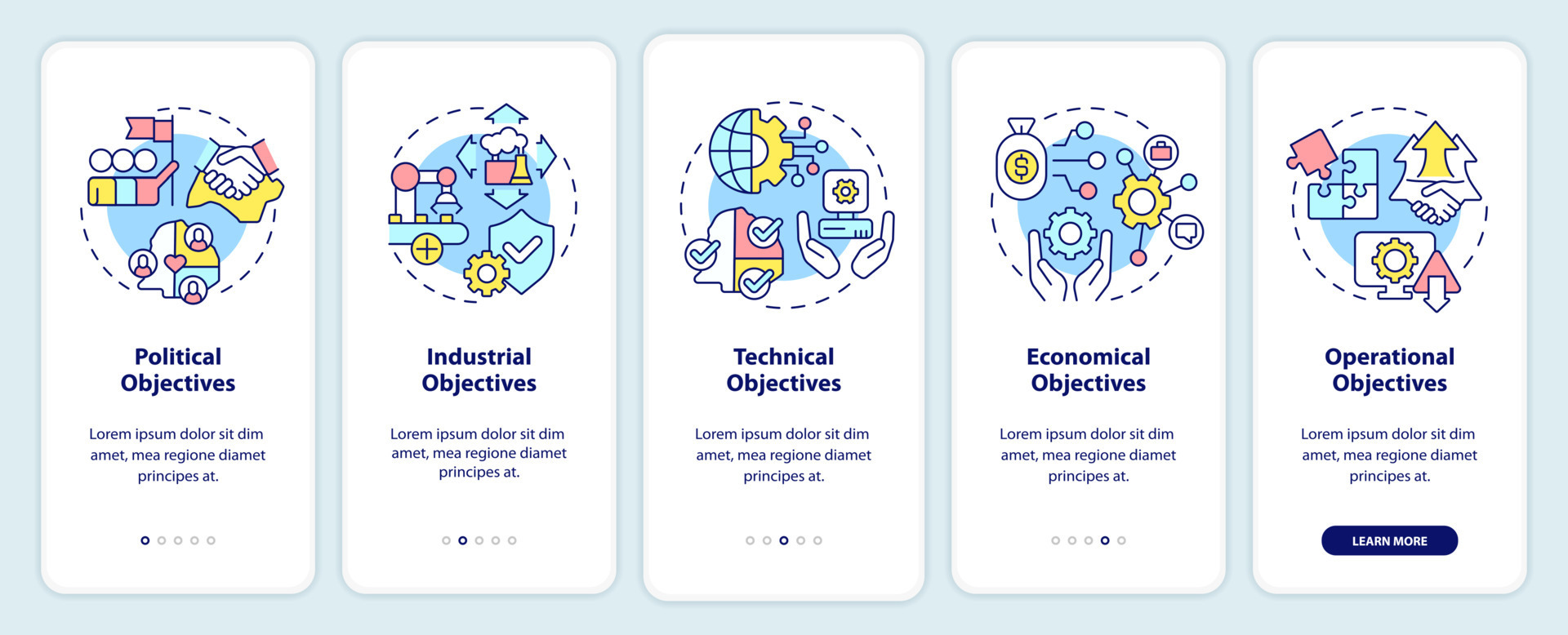 International cooperation objectives onboarding mobile app screen ...