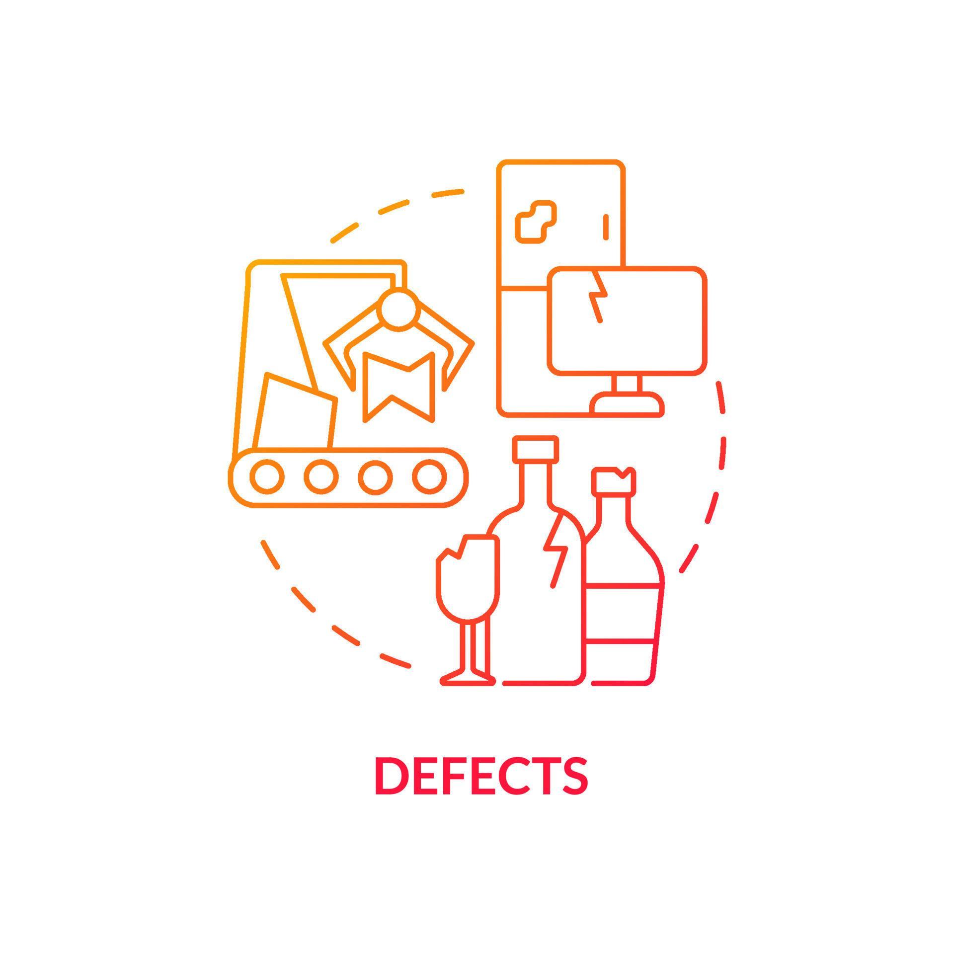 Defects red gradient concept icon. Poor quality products rework. Lean ...