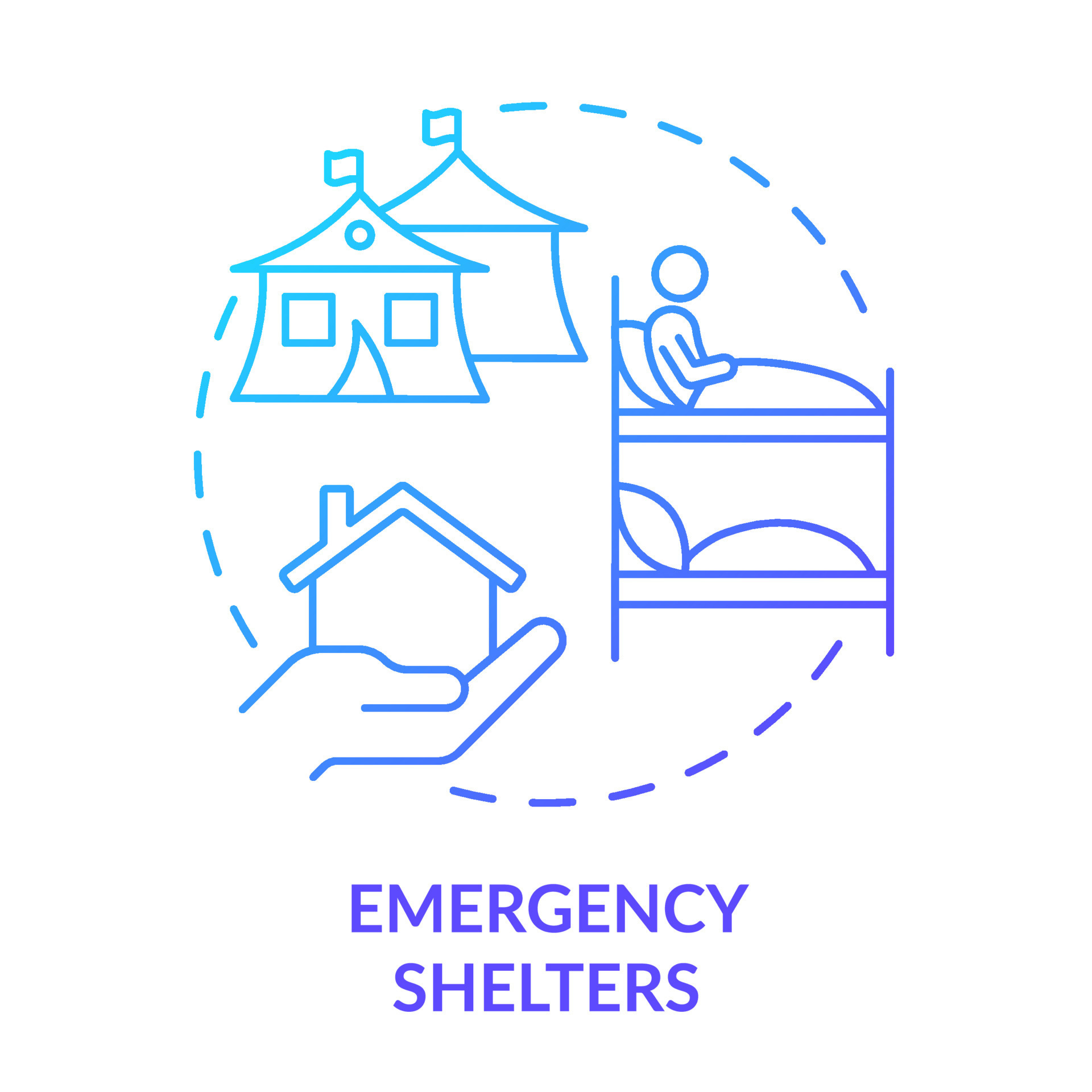 Emergency shelter blue gradient concept icon. Temporary living space ... Emergency shelter blue gradient concept icon. Temporary living space ...