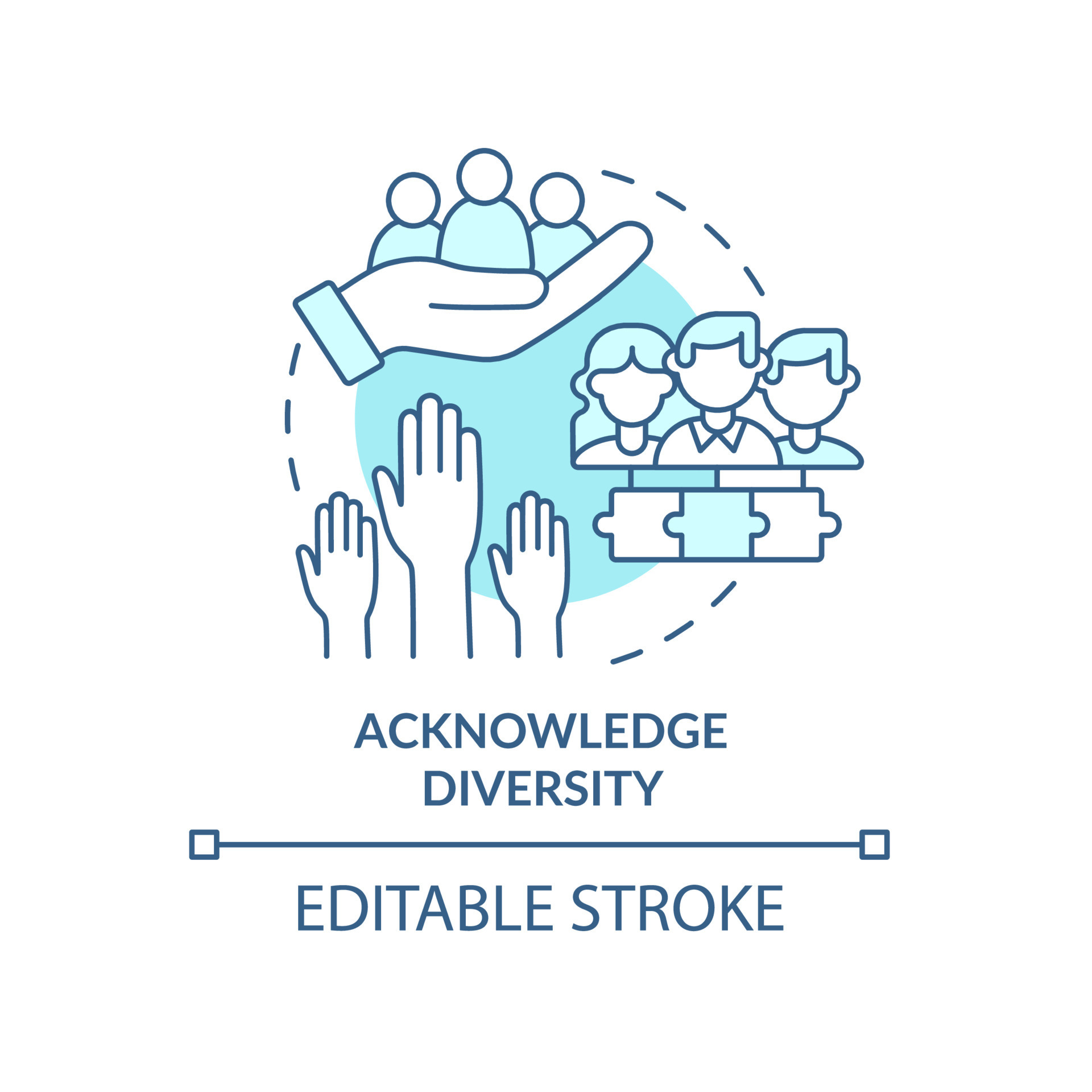 Acknowledge diversity turquoise concept icon. Distinctive circumstances. ILAP abstract idea thin ...