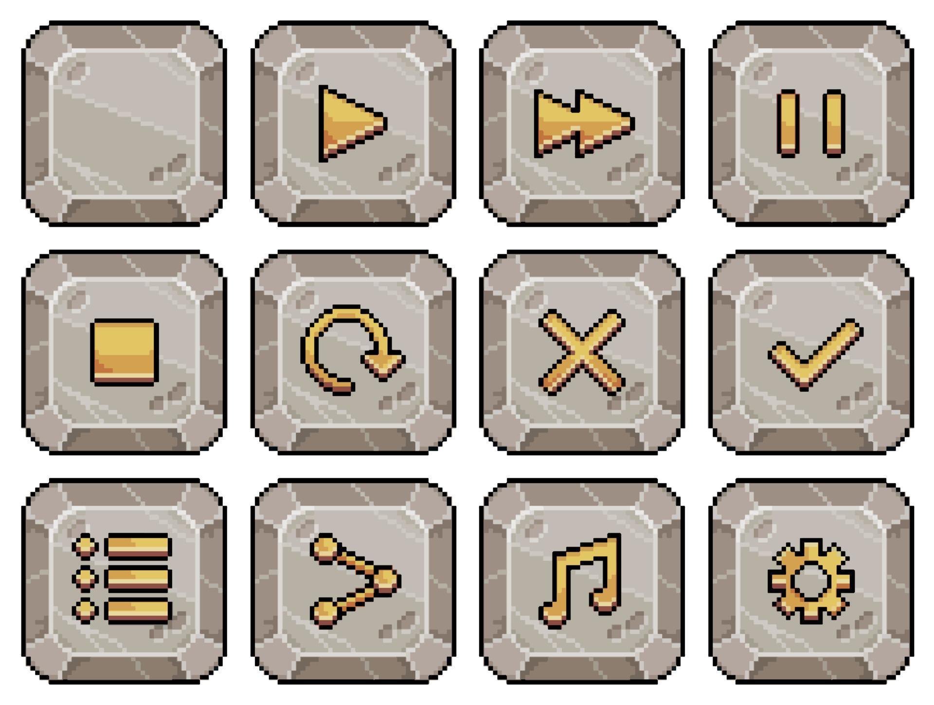 Pixel art stone buttons for game and app interface vector icon for 8bit ... Pixel art stone buttons for game and app interface vector icon for 8bit ...