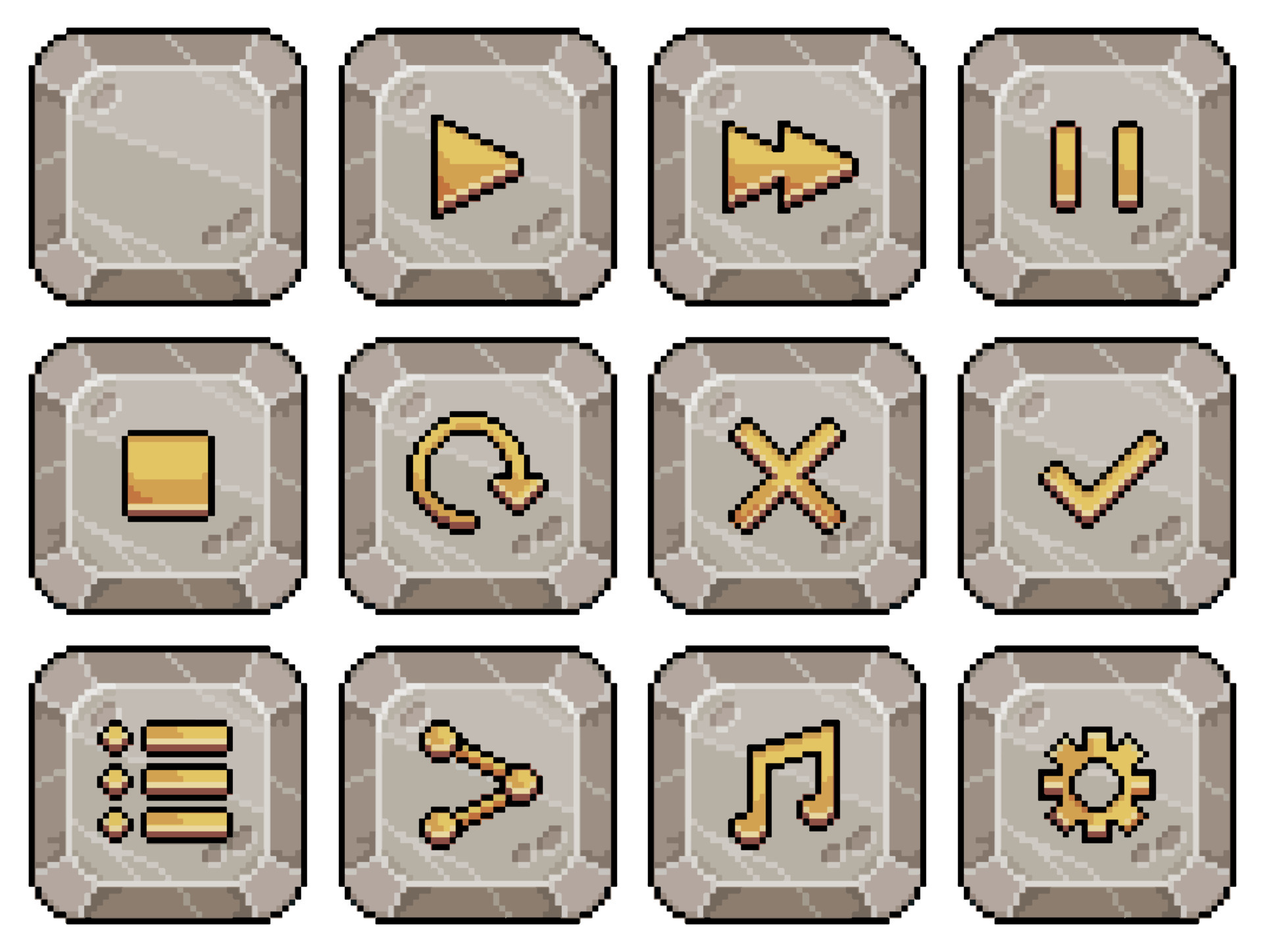 Pixel art stone buttons for game and app interface vector icon for 8bit ... Pixel art stone buttons for game and app interface vector icon for 8bit ...
