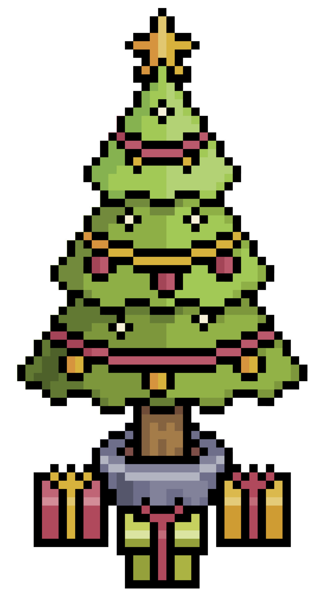 Pixel art christmas tree vector 8bit game item on white background ...