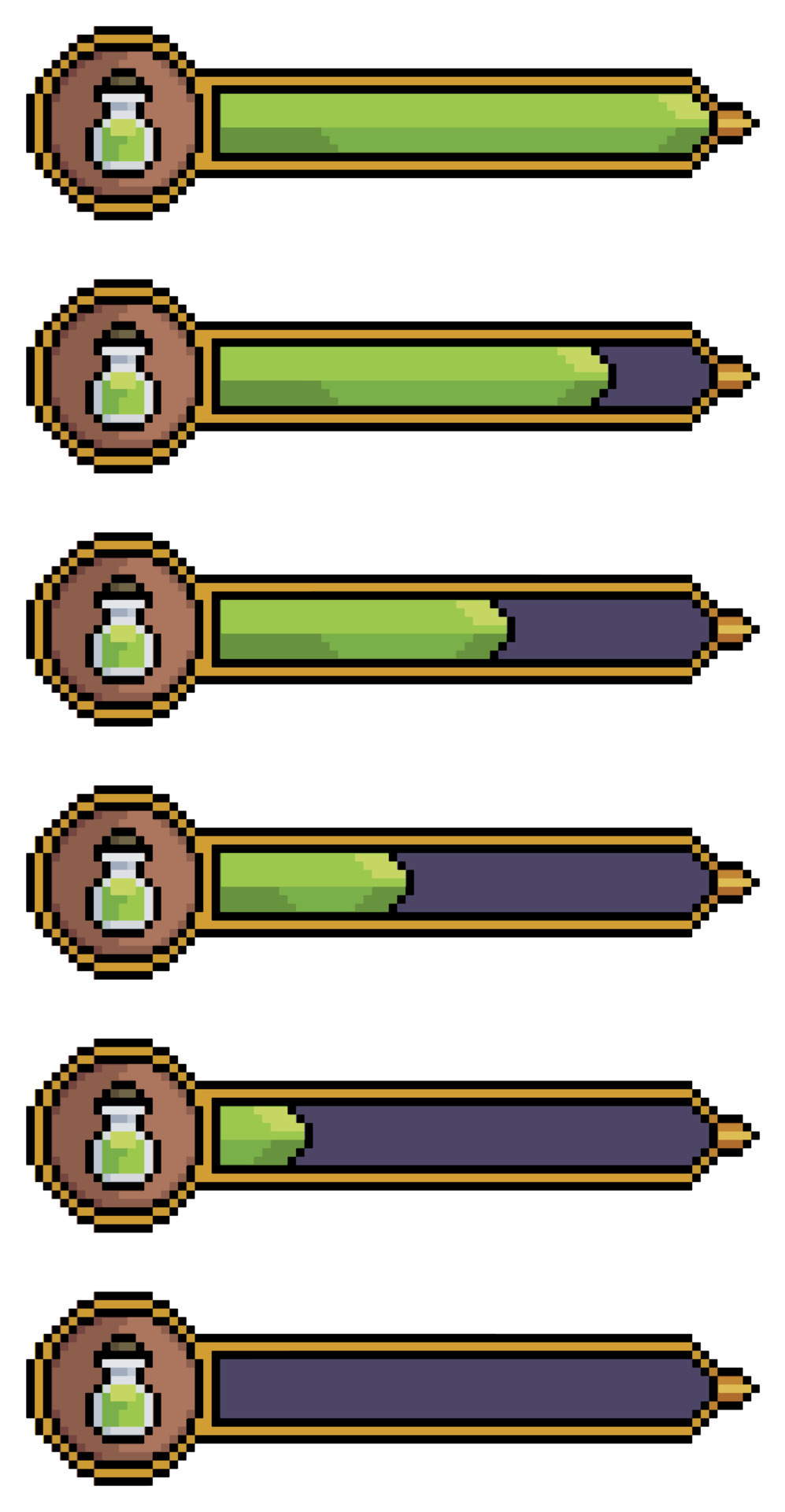 barra de elixir de pixel art. icono de vector de barra de maná verde para juego de 8 bits sobre ...