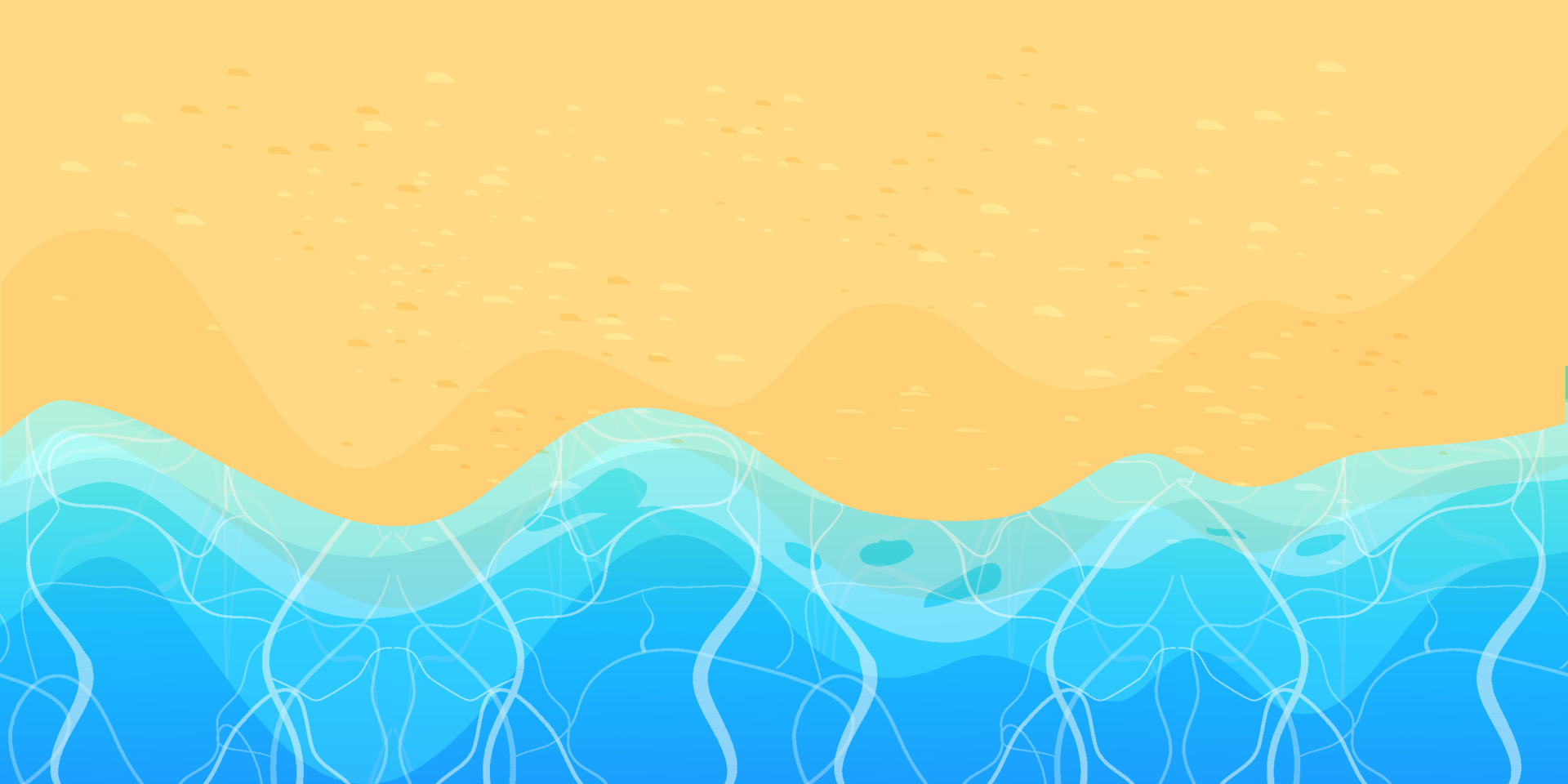 Summer beach with sand and waves top view in cartoon style, background ...