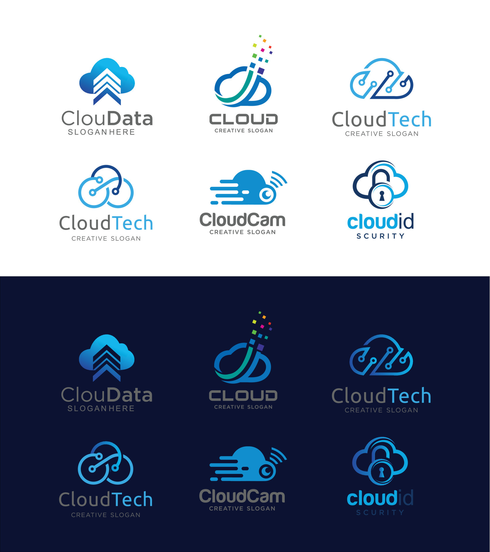 Set of Cloud Tech logo design data storage connection 9732775 Vector ...