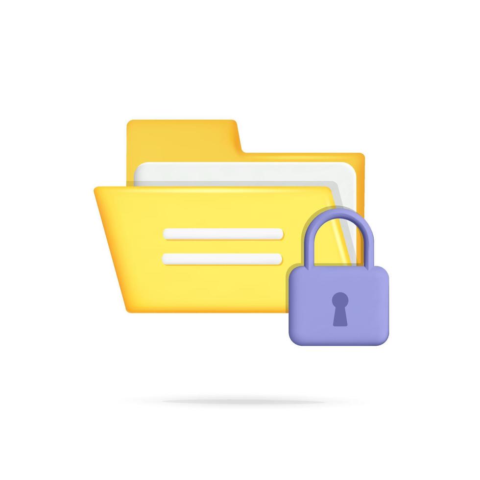 3d Vector Computer File Folder Protected With Security System Icon Design 9733048 Vector Art At