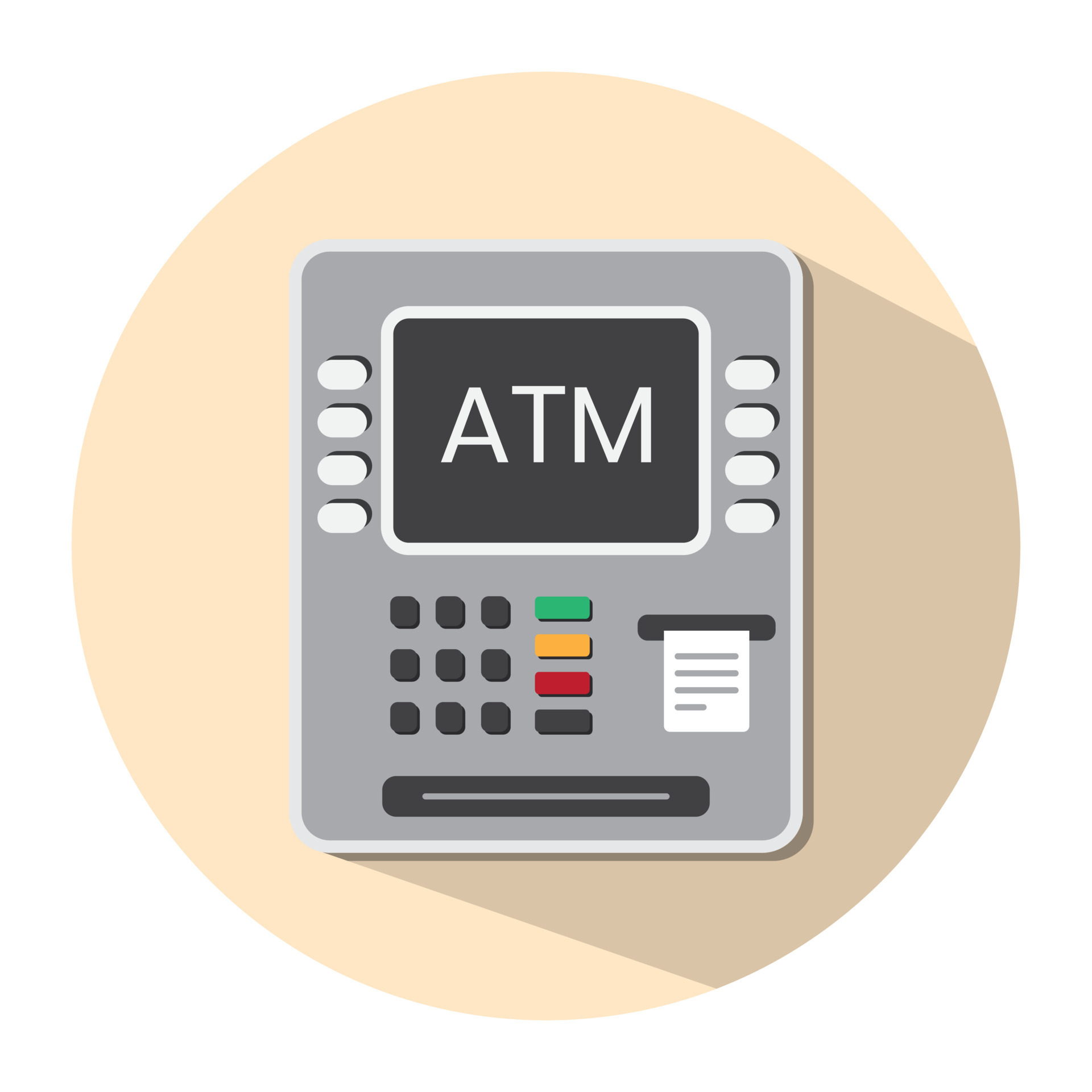 Automated Teller Machine Atm Flat Icon On A Round Background For