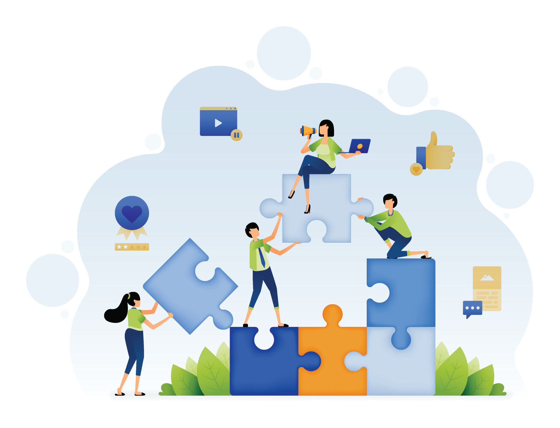 Illustration of people work together to find solutions and solve ... Illustration of people work together to find solutions and solve ...