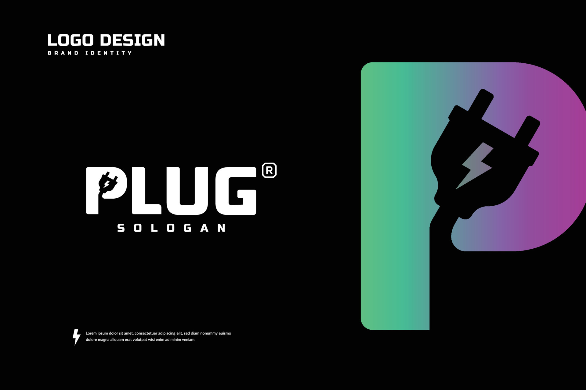 Initial Letter P Logo With Plug Cable Inside Lettering Logo Negative