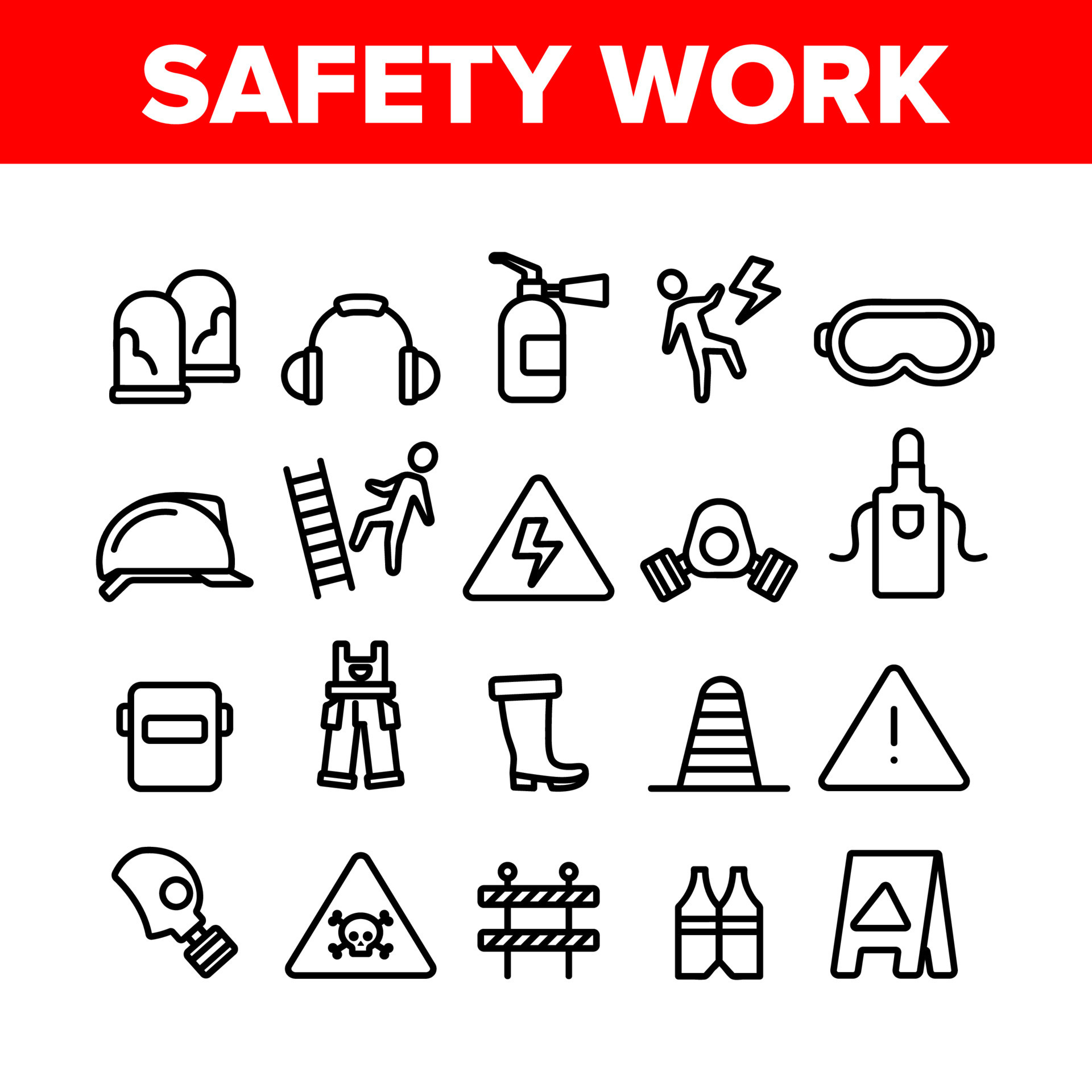 Safety Work Collection Elements Icons Set Vector 9742134 Vector Art At