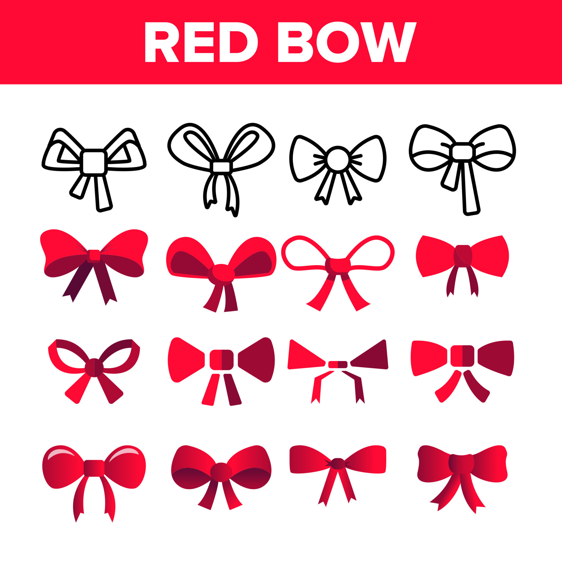 Red Bow And Ribbon Vector Color Icons Set 9742697 Vector Art at Vecteezy