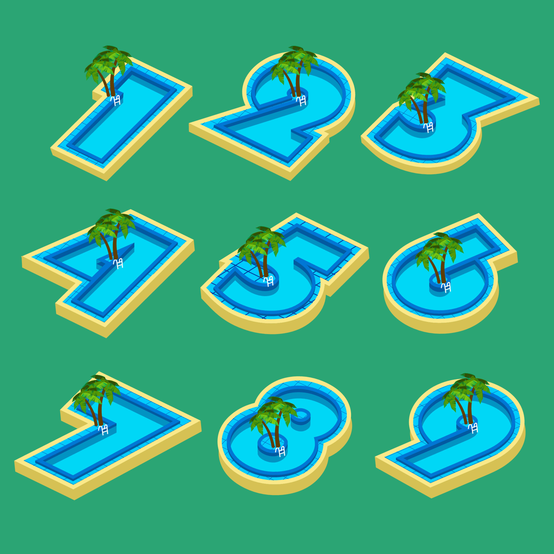 Set Of Numeric Swimming Pool 9743082 Vector Art at Vecteezy