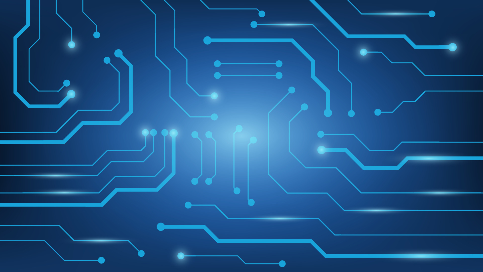 Hi tech digital circuit board. AI pad and electrical lines connected on ...