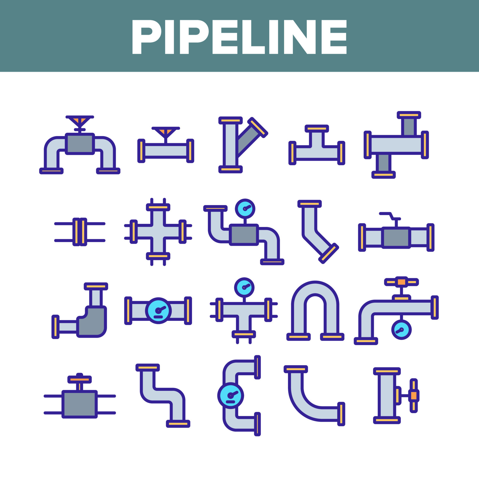 Pipeline Collection Elements Icons Set Vector 9757883 Vector Art At