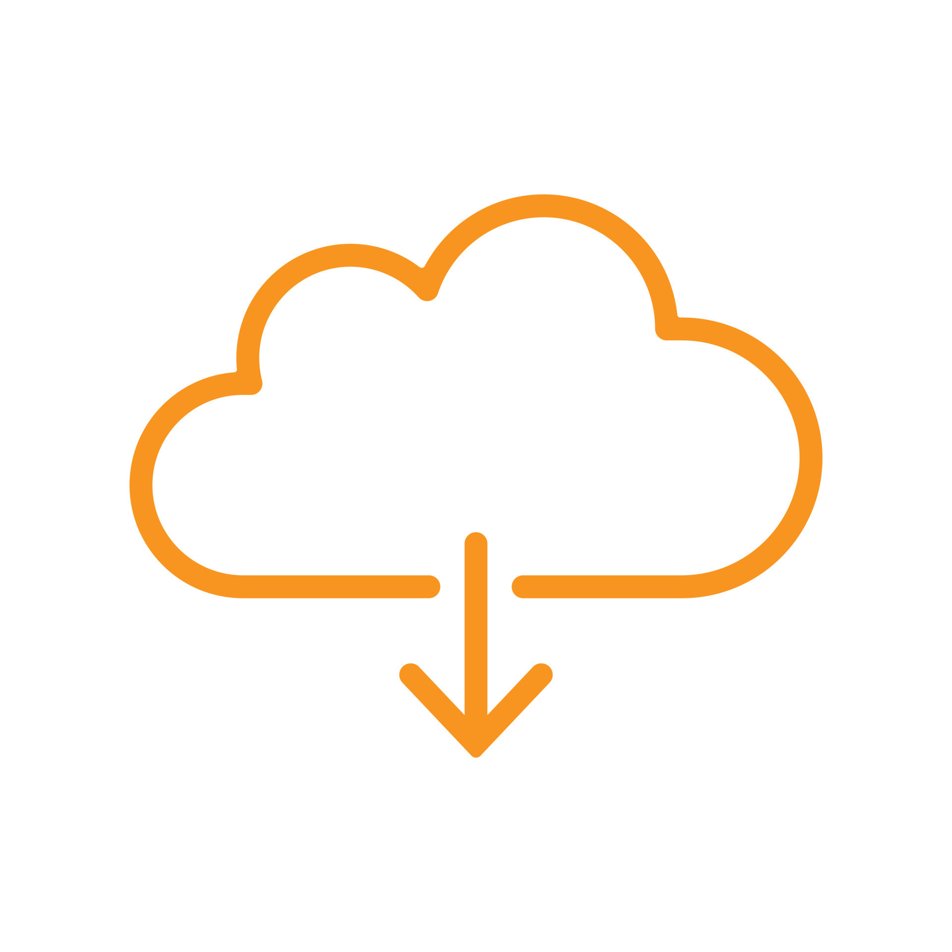 eps10 icono de línea de descarga de nube vectorial naranja aislado en fondo blanco. descargando ...