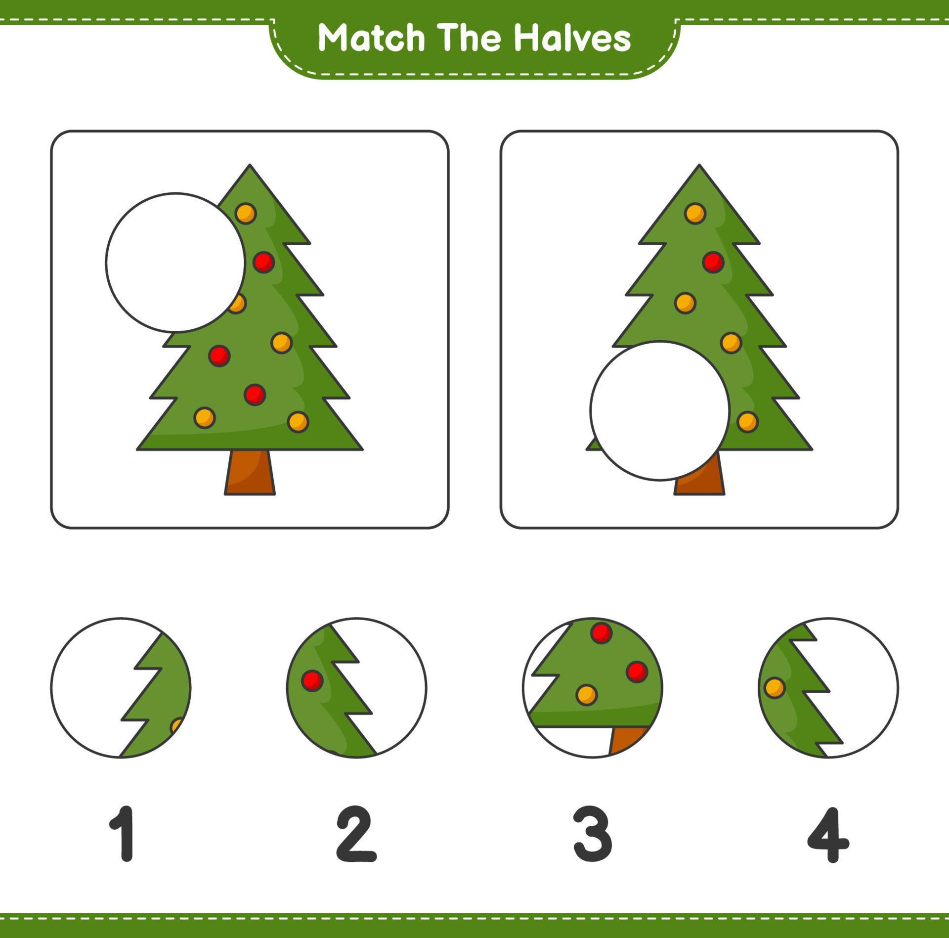 Match the halves. Match halves of Christmas Tree. Educational children ...
