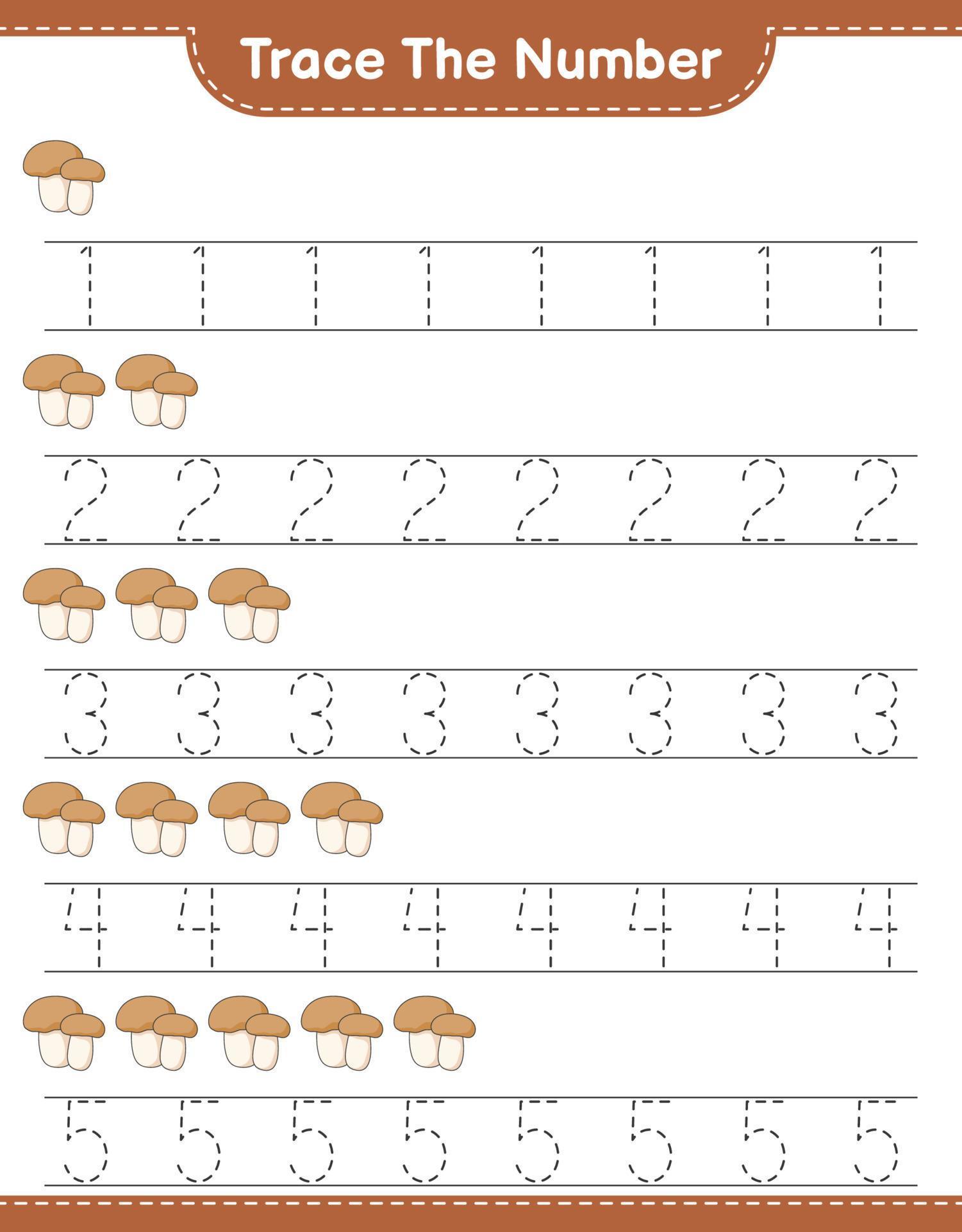 Trace the number. Tracing number with Mushroom Boletus. Educational ...