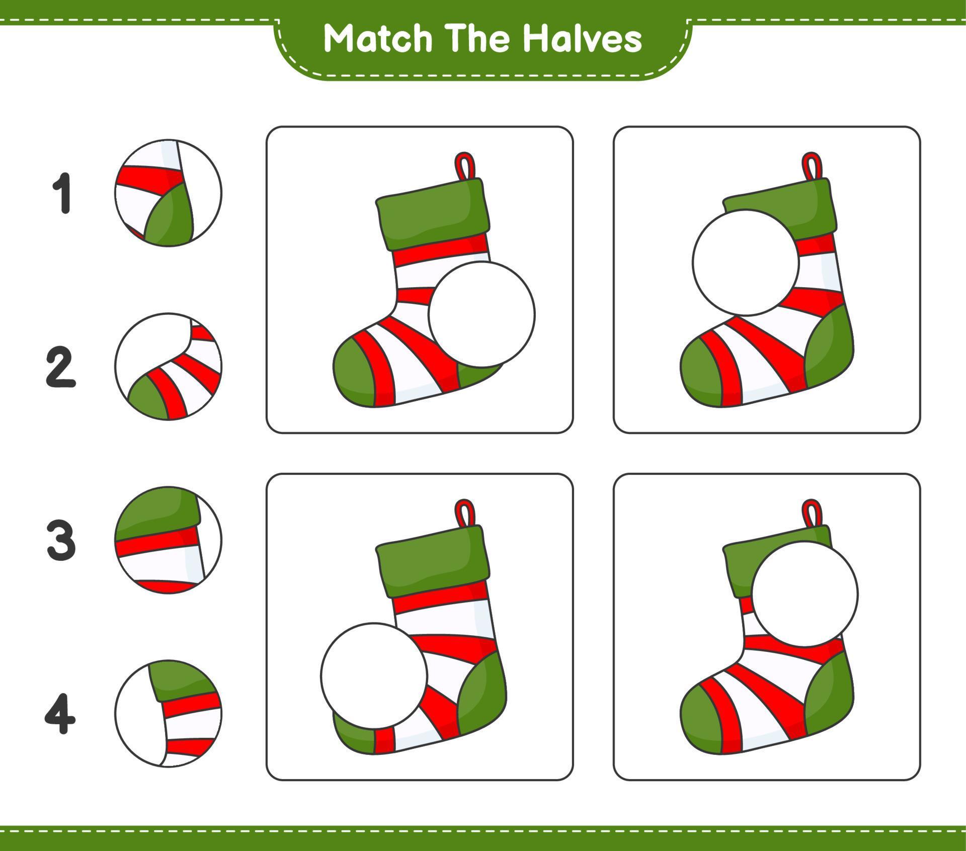 Match the halves. Match halves of Christmas Sock. Educational children ...
