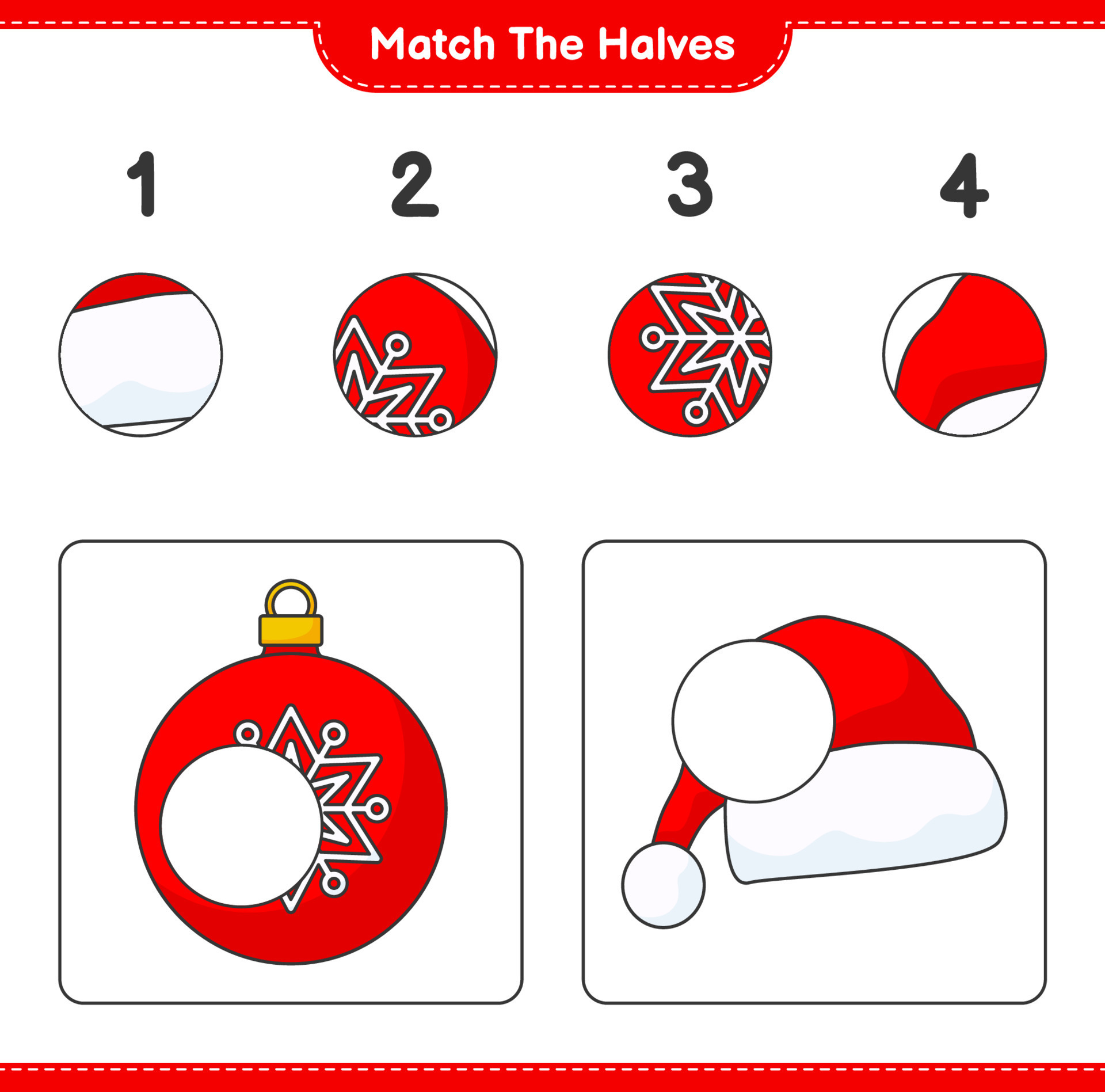 Match the halves. Match halves of Christmas Ball and Santa Hat ...