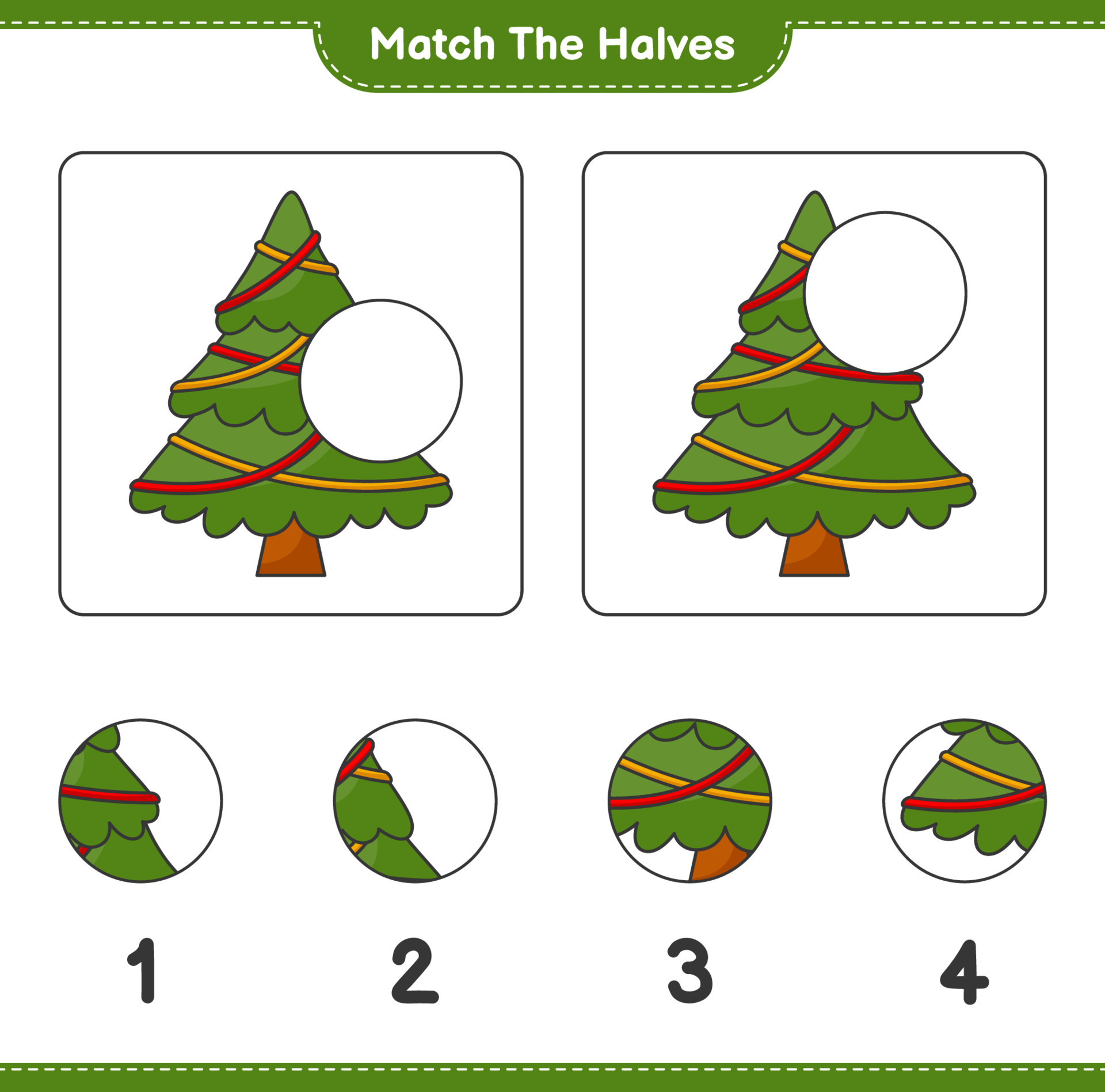 Match the halves. Match halves of Christmas Tree. Educational children ...
