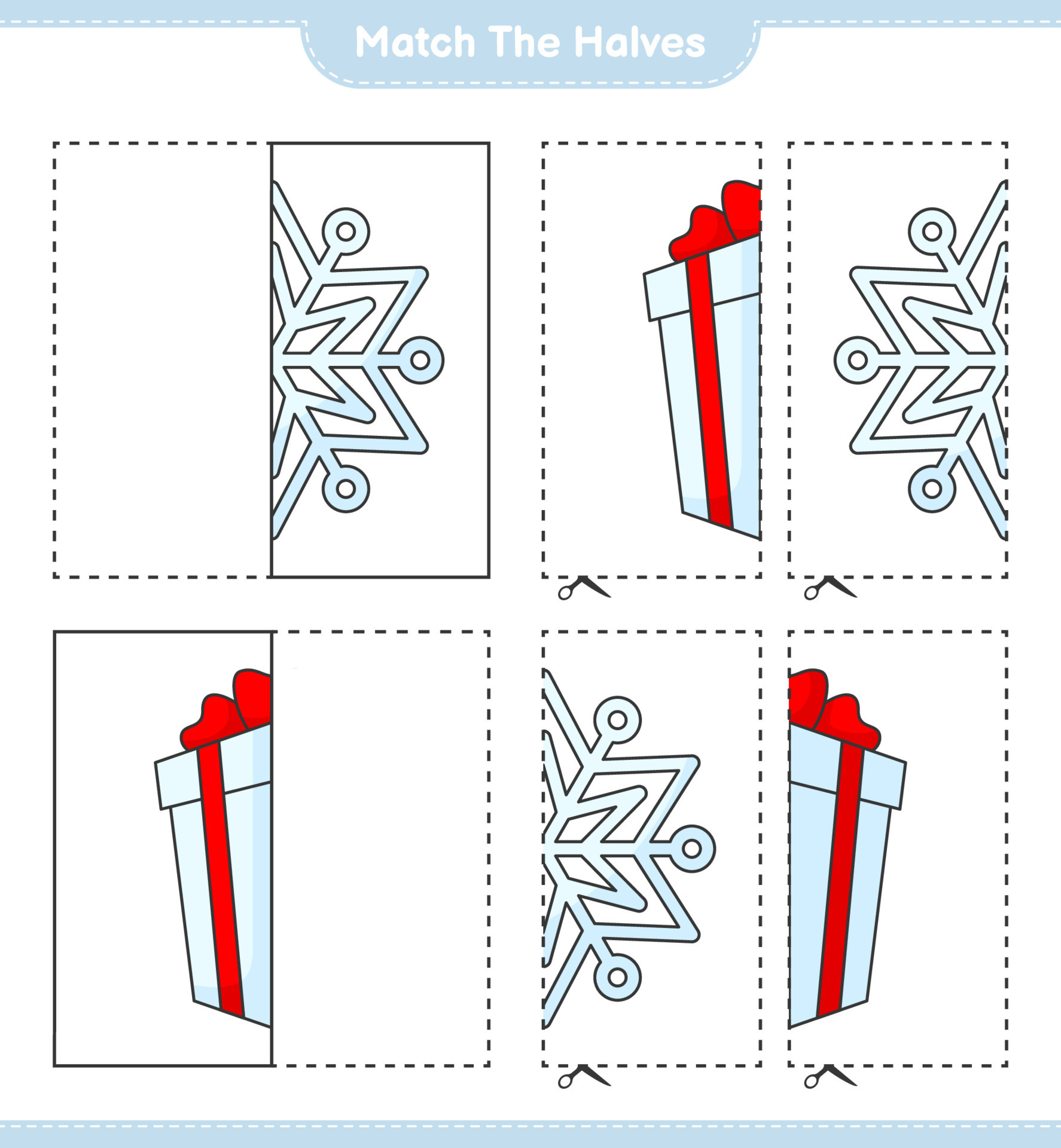 Match the halves. Match halves of Snowflake and Gift Box. Educational ...