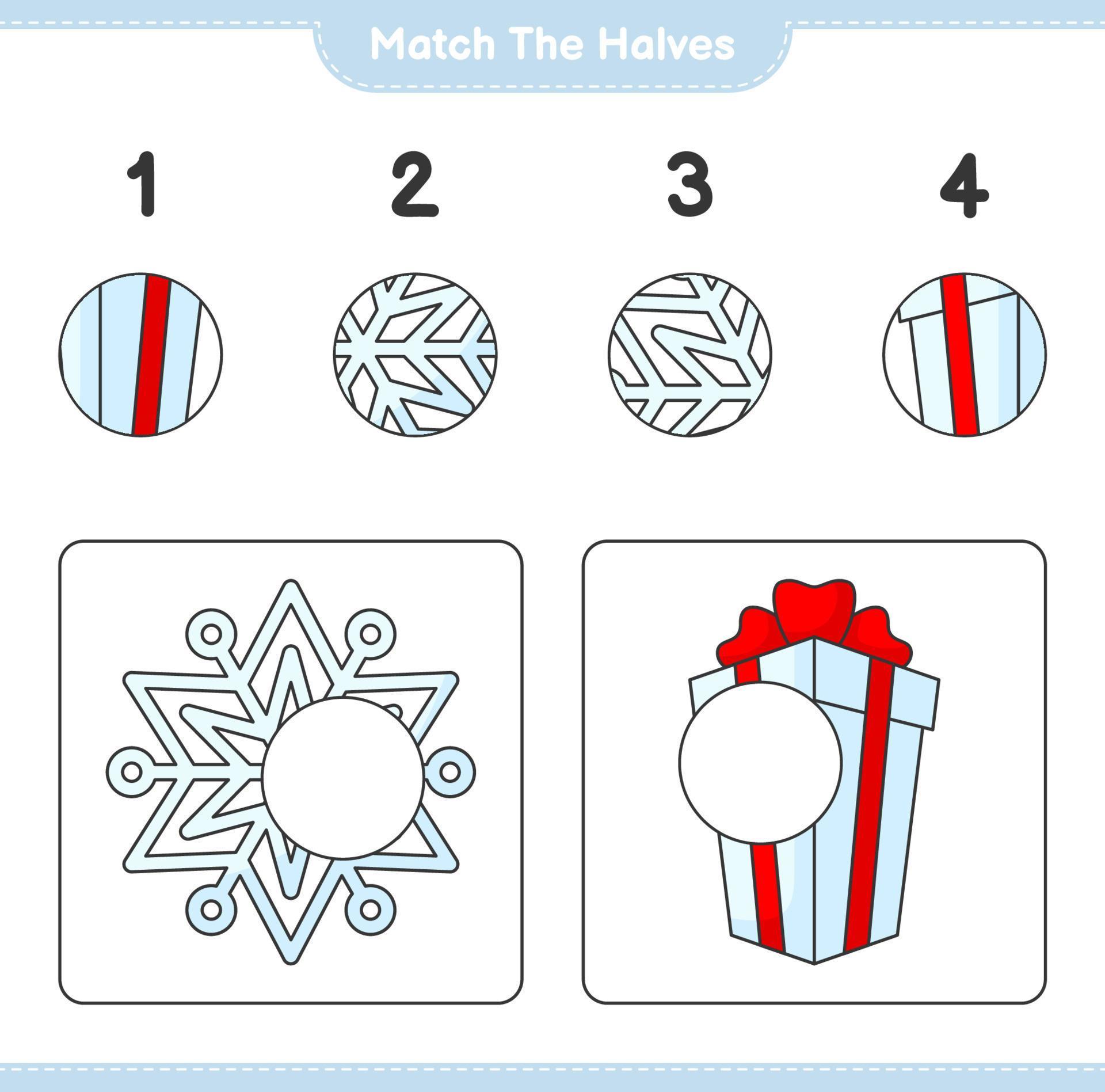 Match the halves. Match halves of Snowflake and Gift Box. Educational ...