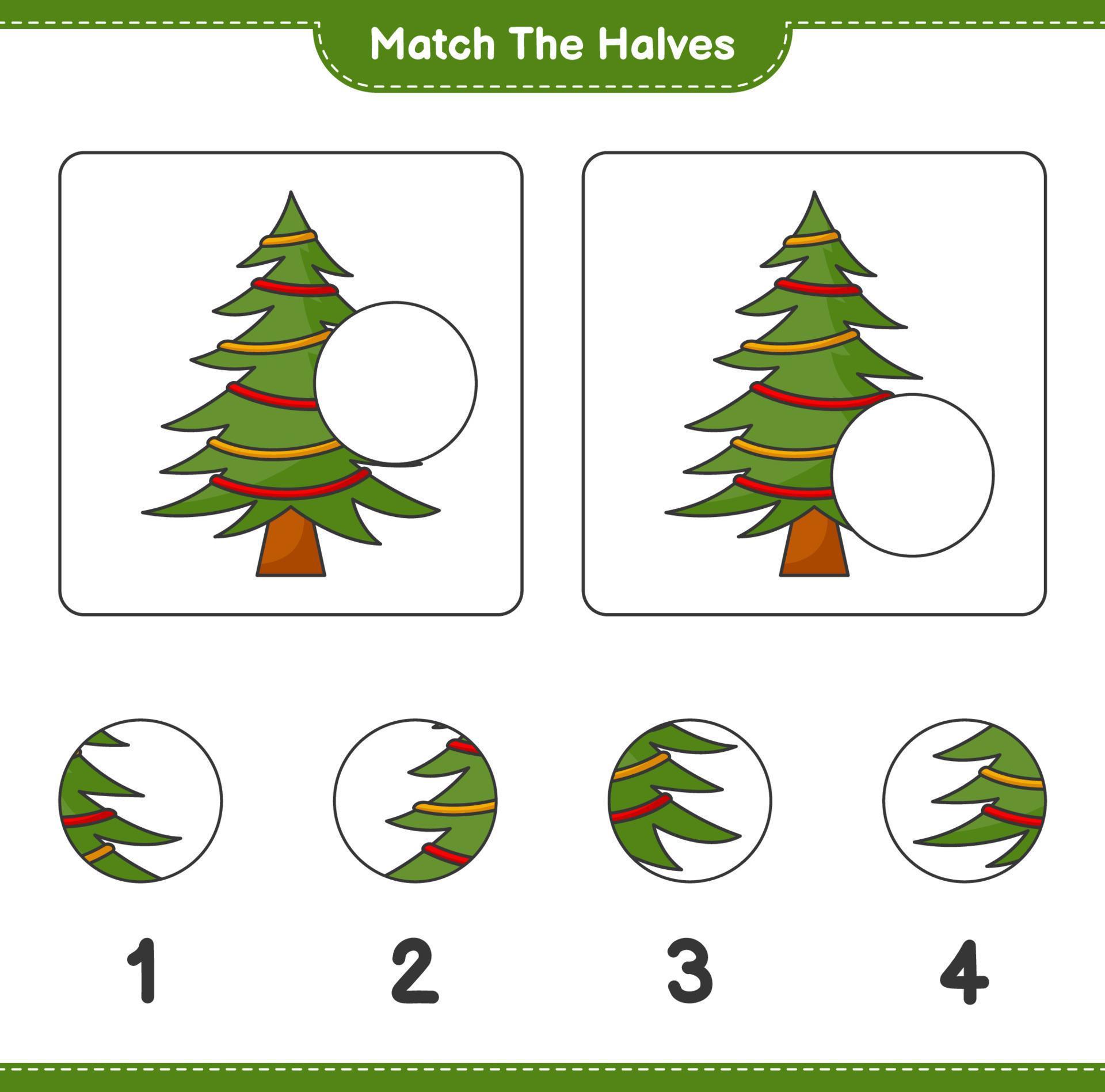 Match the halves. Match halves of Christmas Tree. Educational children ...