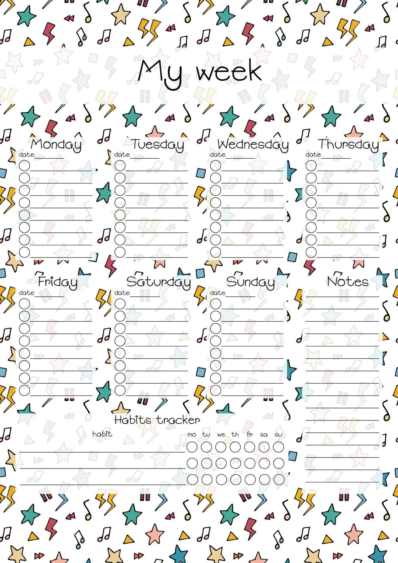 Weekly planner template isolated. Printable task organizer by day of ...