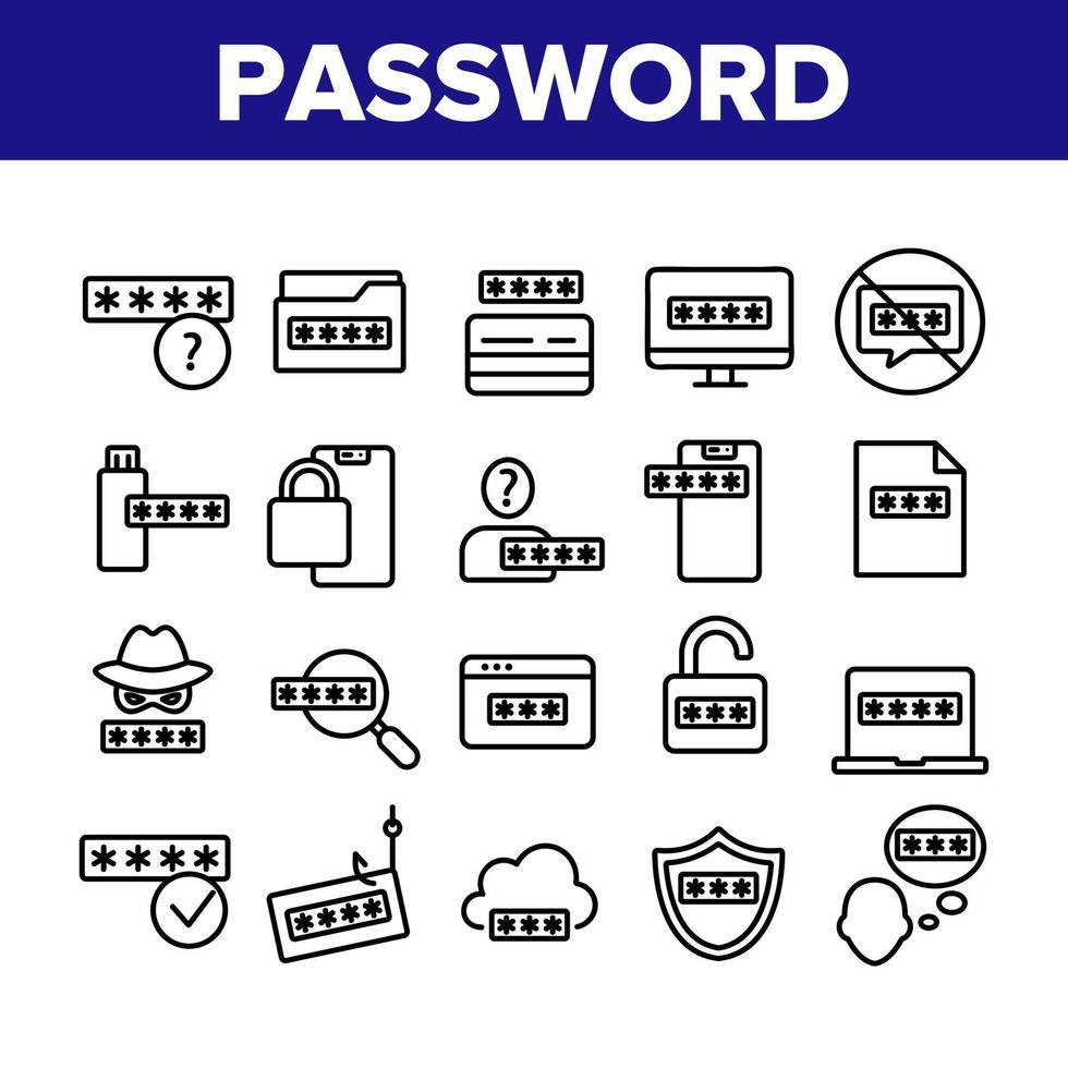 Password Protection Collection Icons Set Vector 9763823 Vector Art At Vecteezy
