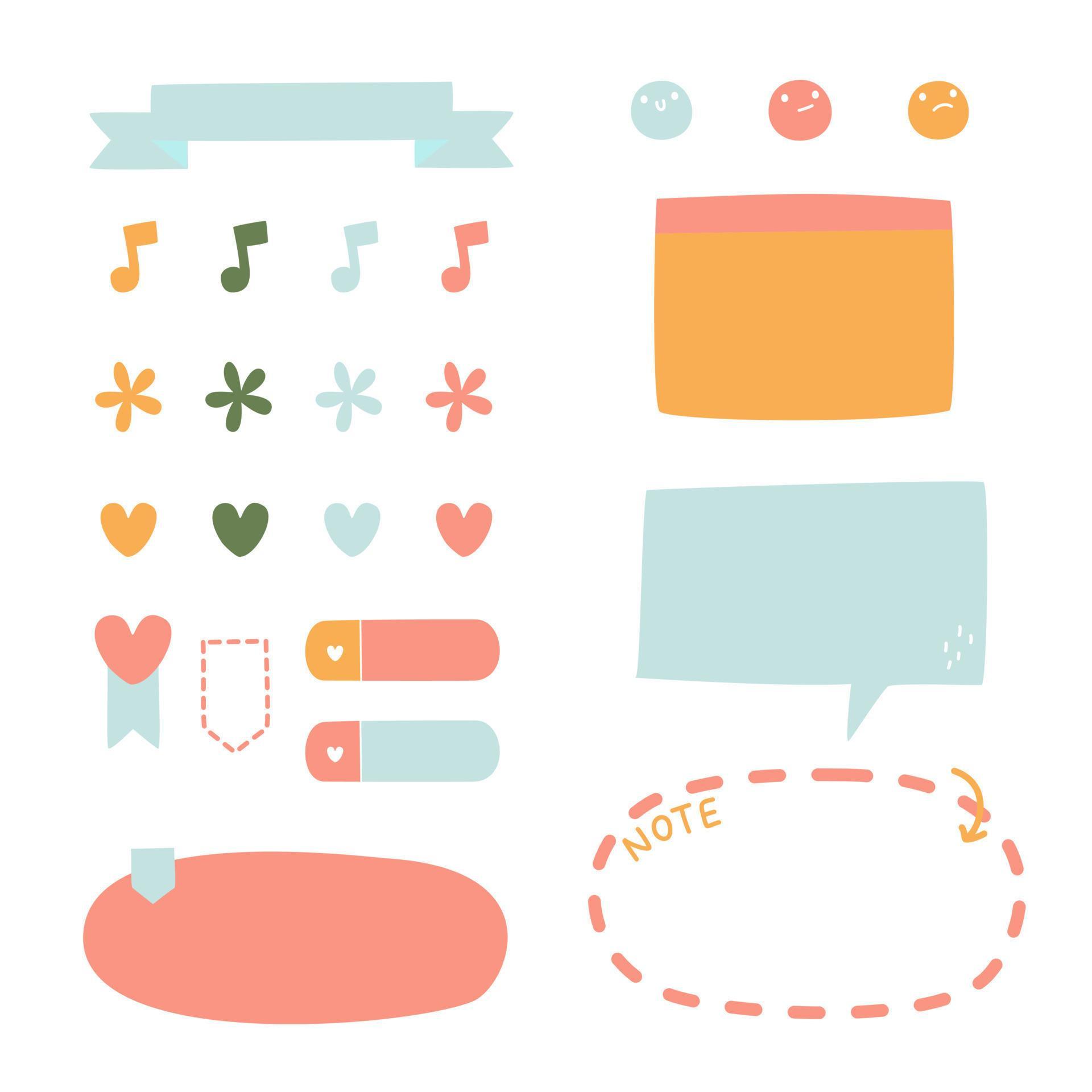 Set Of Cute Hand Drawn Doodle Text Box With Icon Speech Bubble
