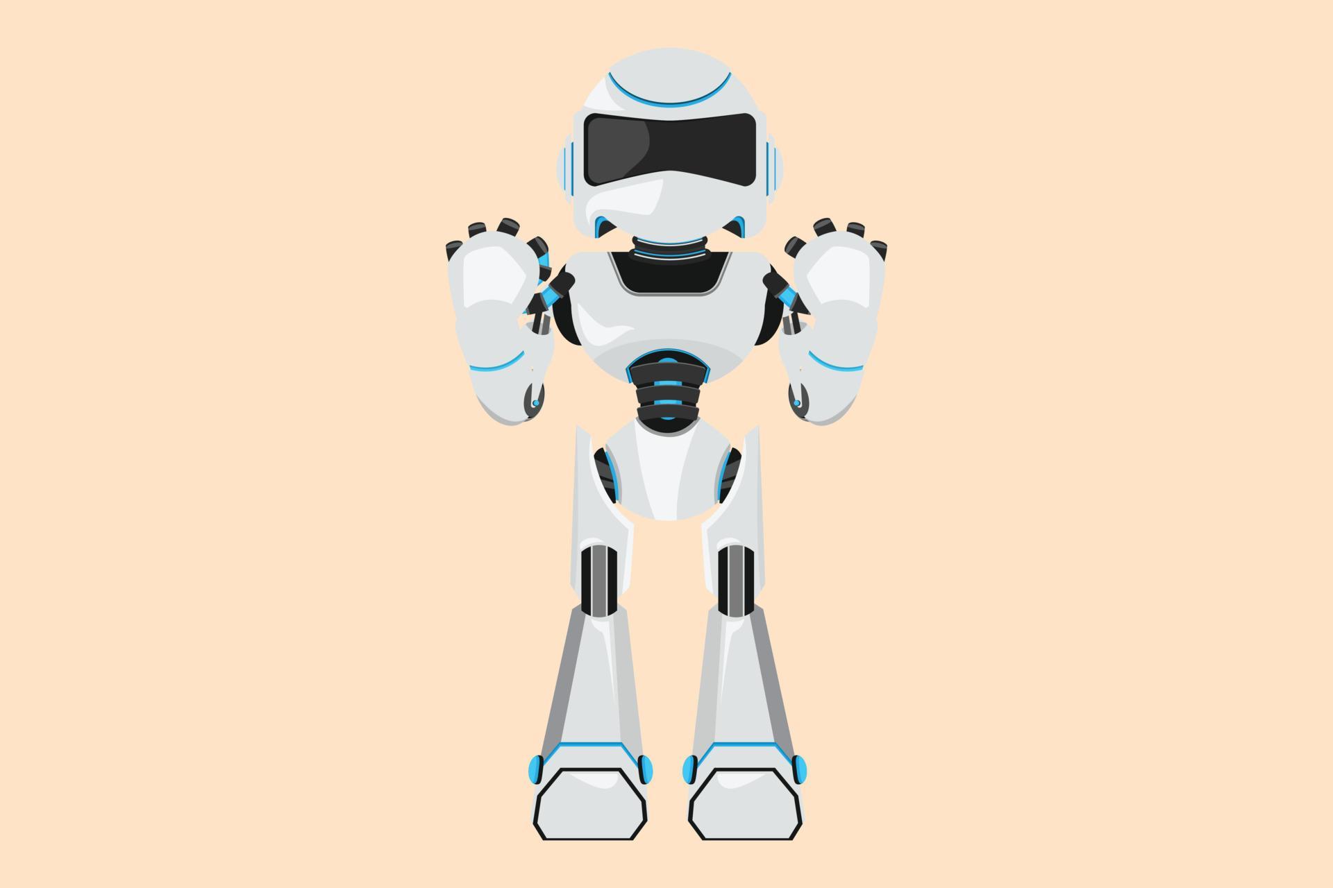 Business design drawing happy robot standing with both hands yes ...