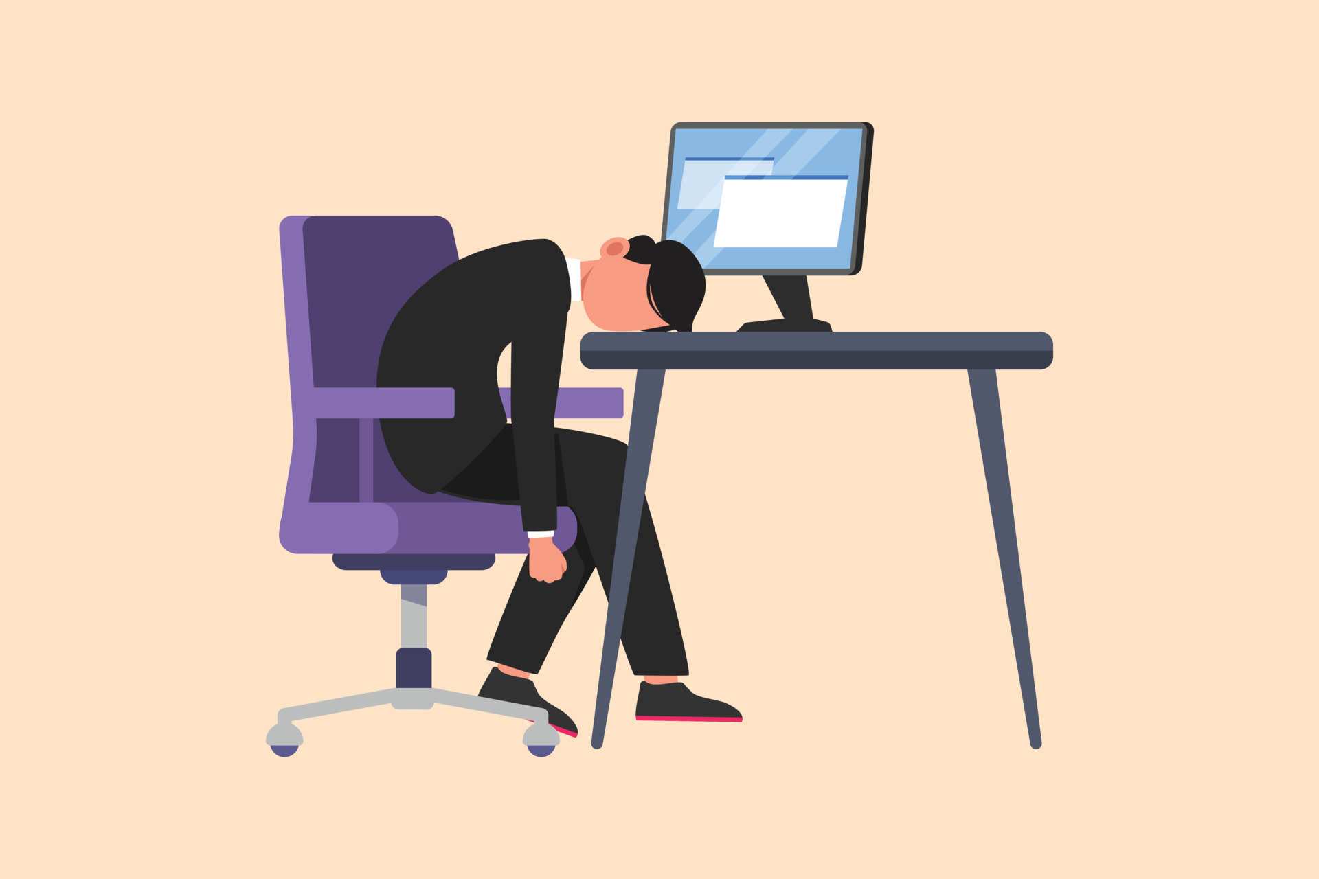 Business flat cartoon style drawing depressed businessman sitting with ...