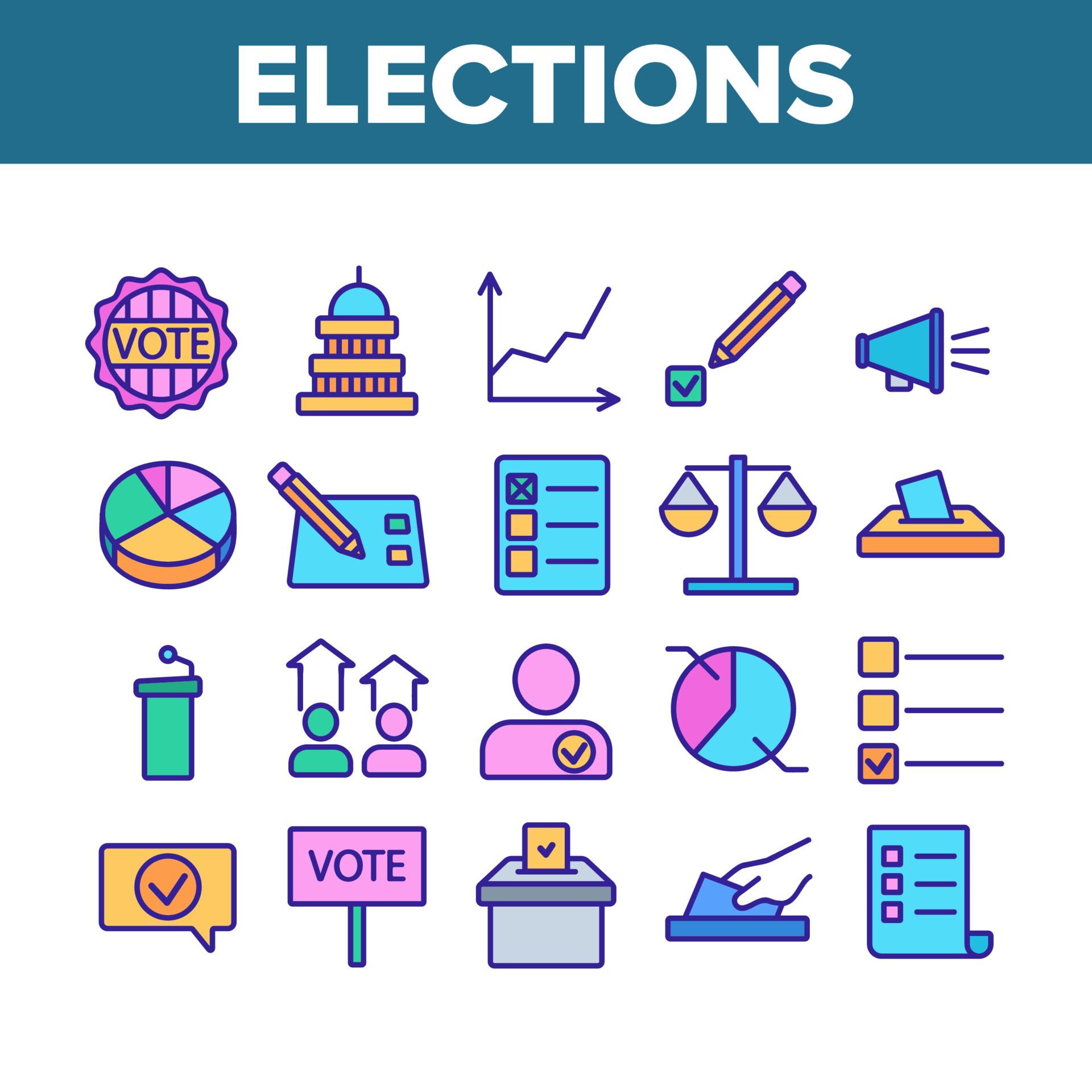 Voting And Elections Collection Icons Set Vector 9771480 Vector Art At Vecteezy