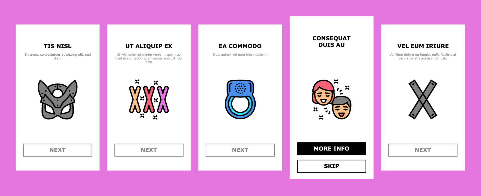 Sex Toy And Sexy Accessories Onboarding Icons Set Vector 9771721 Vector Art At Vecteezy